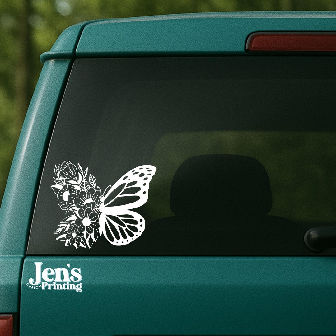 Floral Butterfly Car Window Decal | Monarch Butterfly With Flowers ...