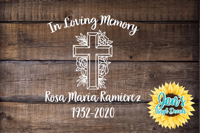 In Loving Memory Car Window Decal With a Cross and Flowers | Etsy