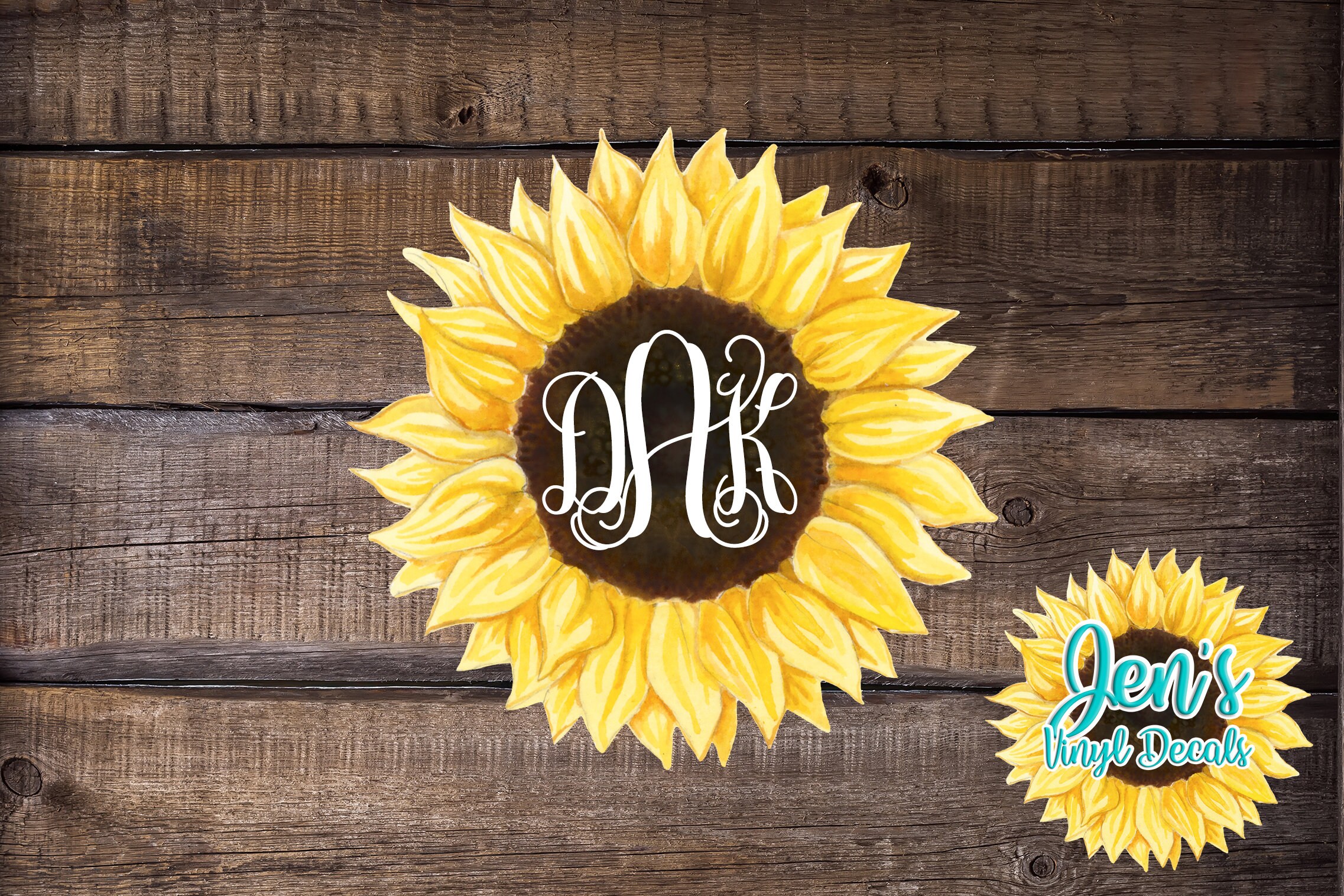 Sunflower Monogram Decal Watercolor Sunflower With Monogram - Etsy