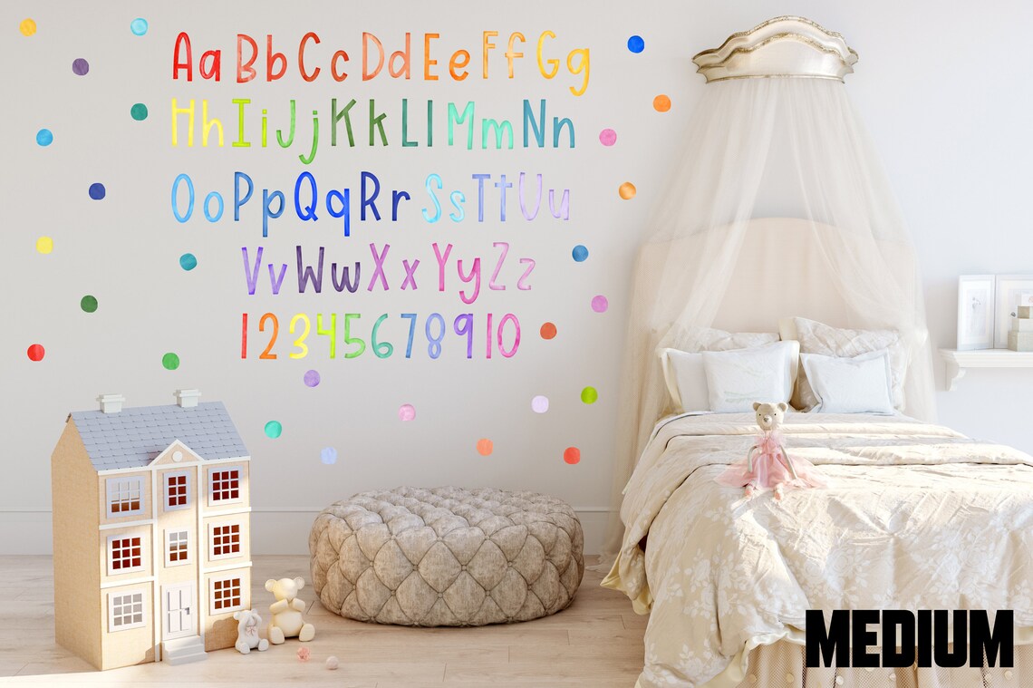 Watercolor Rainbow Alphabet Wall Decal Set Upper Case Lower - Etsy
