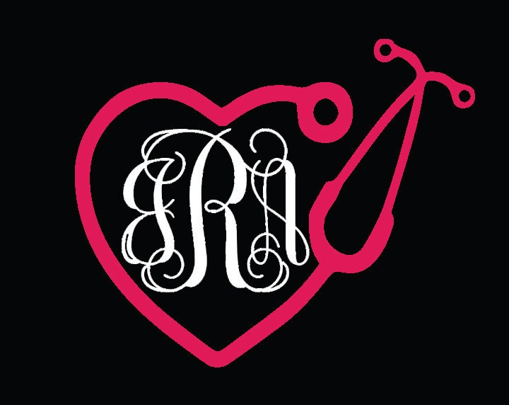 Nursing Monogram Car Window Decal Stethoscope Heart Monogram - Etsy
