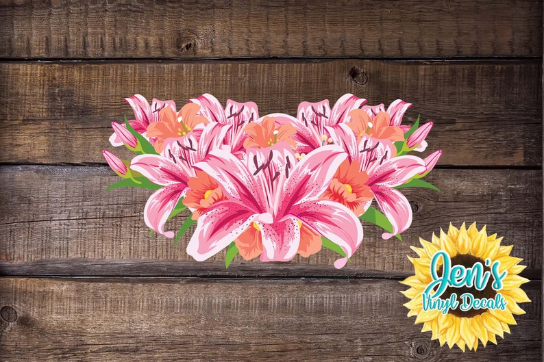 Pink Tiger Lily Bouquet Decal tiger lillies floral decal | Etsy