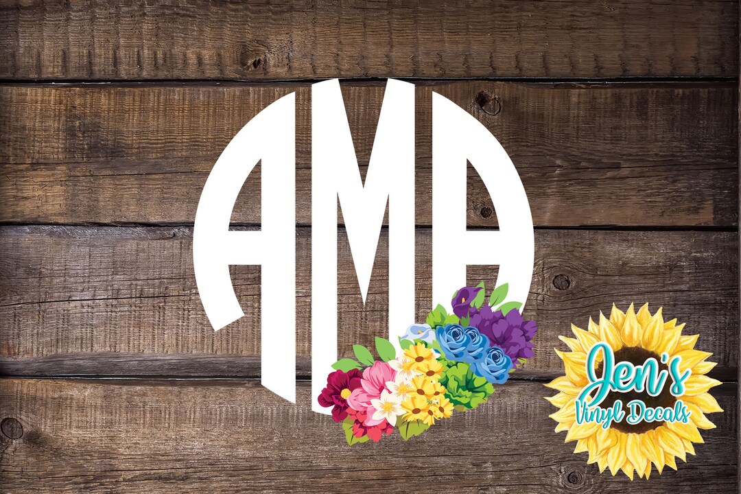 Rainbow Floral Circle Monogram Initials Yeti Sticker Boho Monogram ...