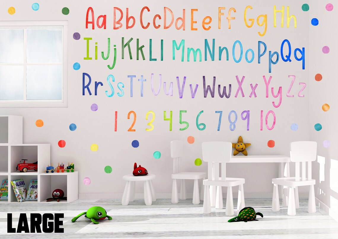 Watercolor Rainbow Alphabet Wall Decal Set Upper Case Lower - Etsy