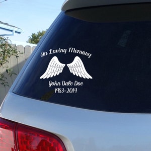 In Loving Memory Car Window Decal With Angel Wings | Car Decals - Etsy