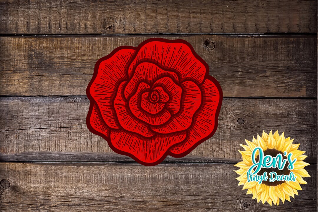 Hand Drawn Red Rose Flower Car Window Decal | Flower Car Window Decal ...