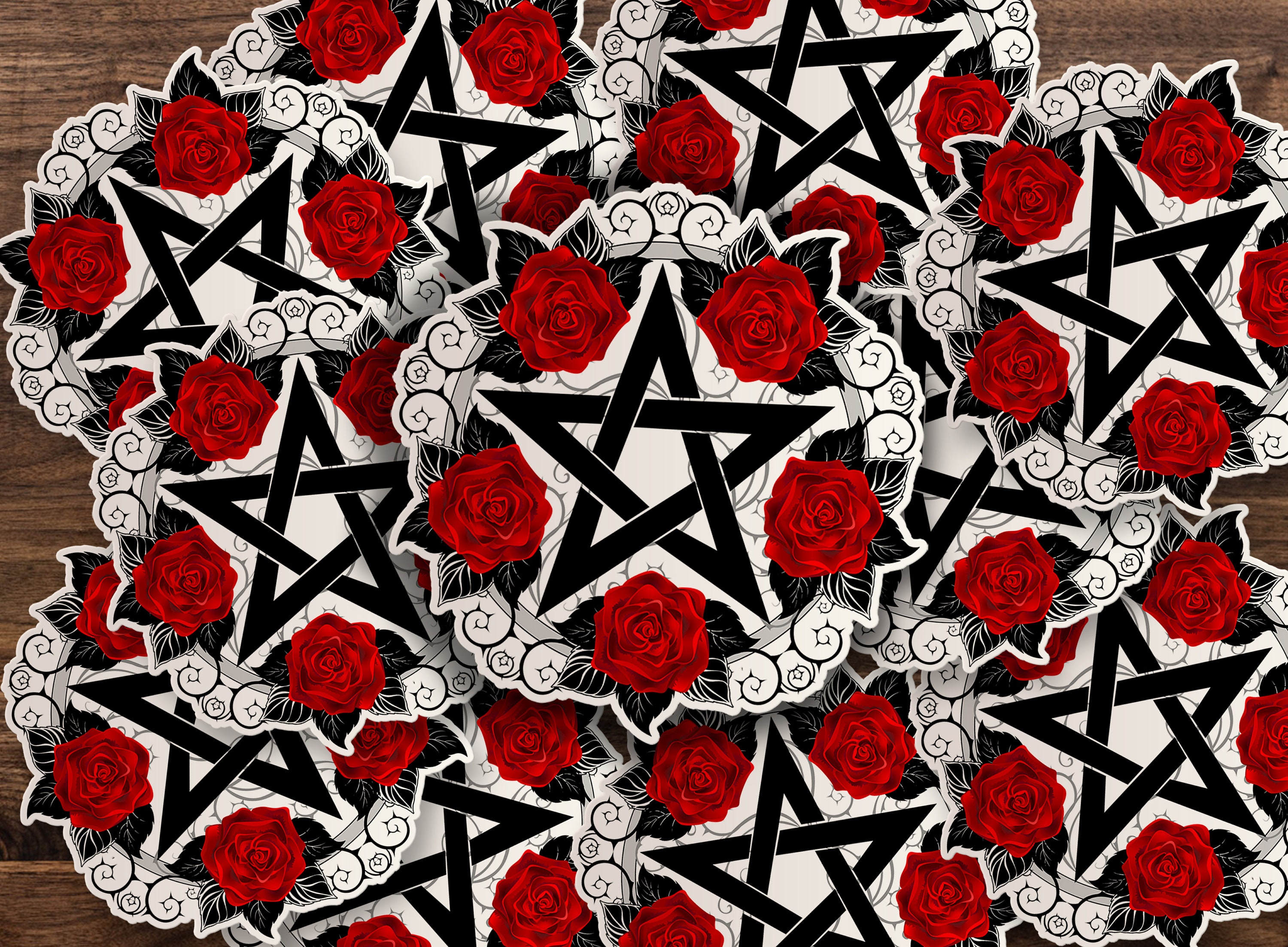 Pentagram With Roses Waterproof Vinyl Decal - Etsy