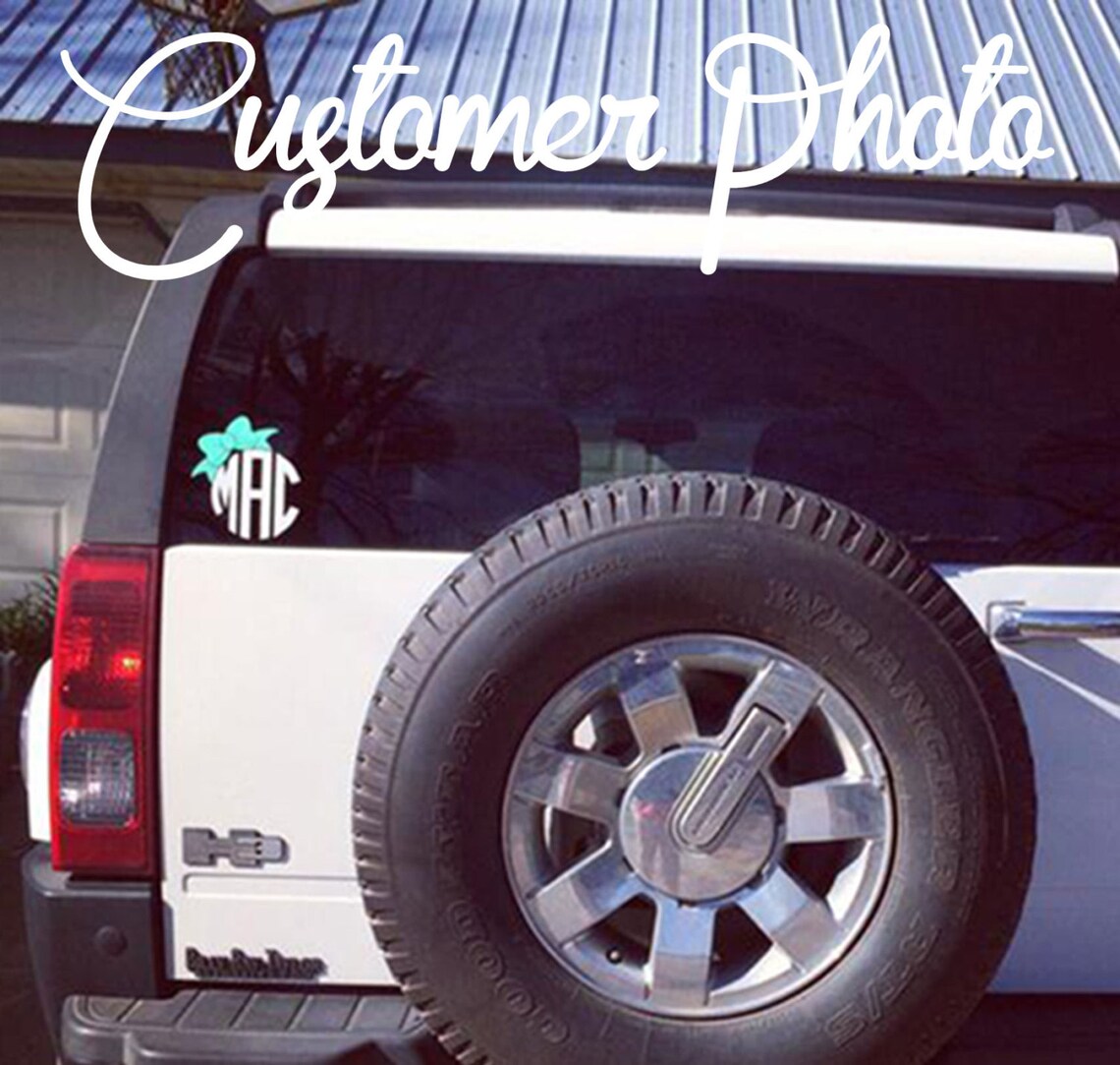 Circle Monogram Car Window Decal With Bow Initials Car - Etsy