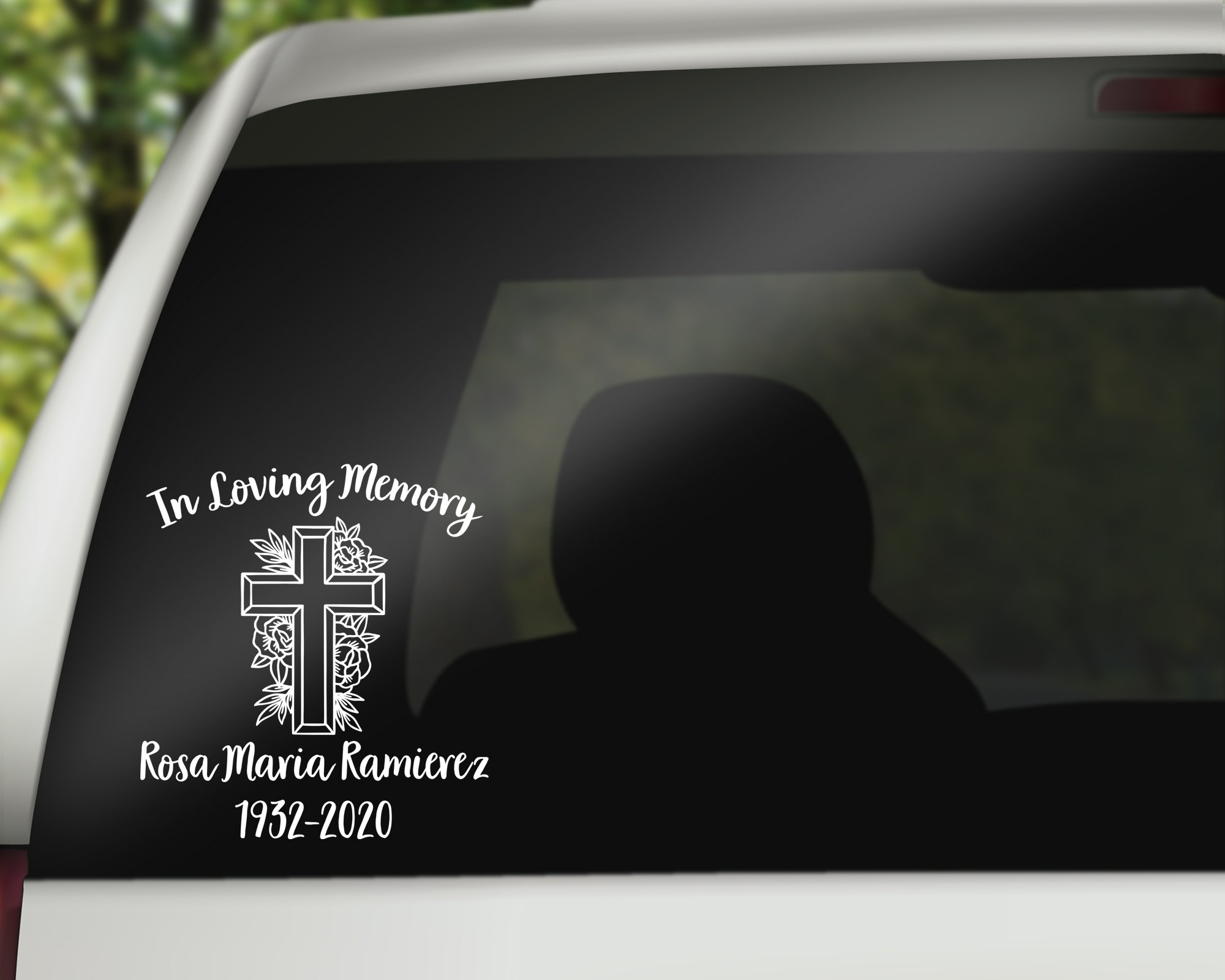 In Loving Memory Car Window Decal With a Cross and Flowers | Etsy