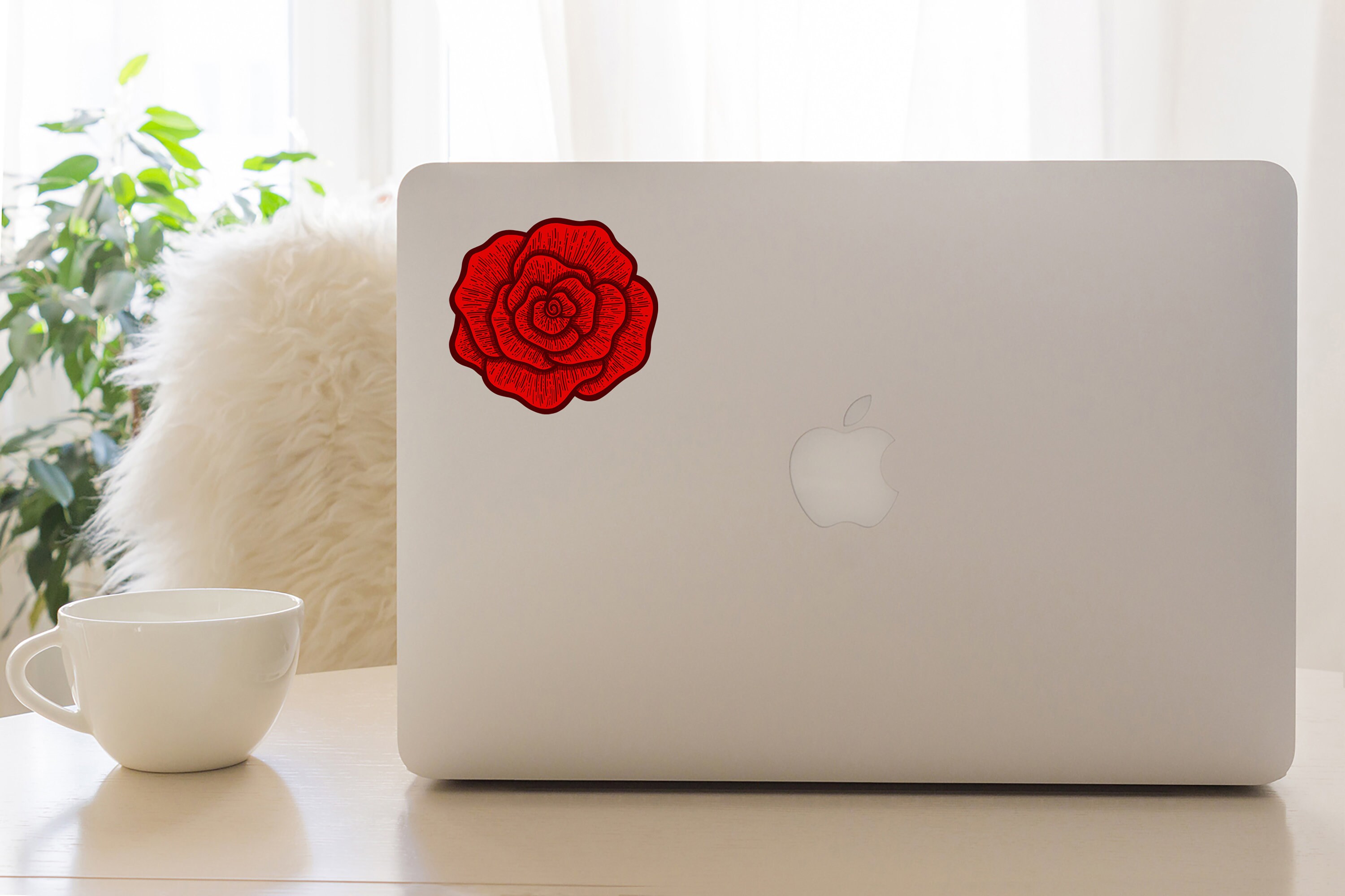 Hand Drawn Red Rose Flower Car Window Decal Flower Car | Etsy