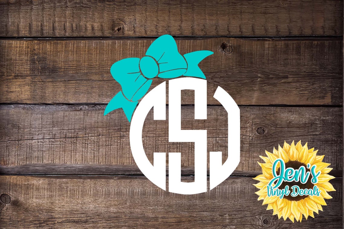 Circle Monogram Car Window Decal With Bow Initials Car - Etsy