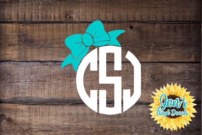 Circle Monogram Car Window Decal With Bow Initials Car - Etsy