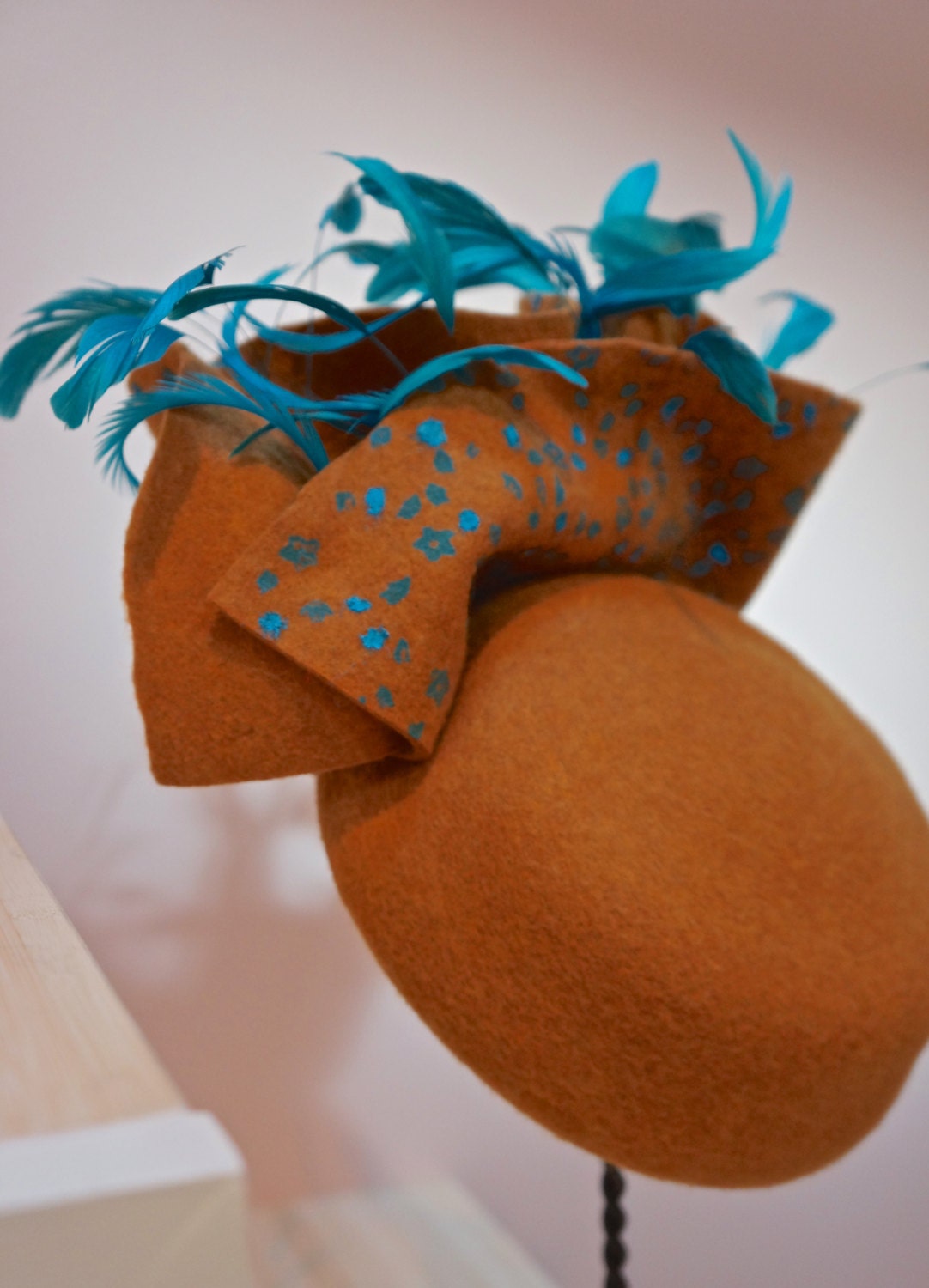 Rich Golden Amber Colored Wool Pill Box Hat-turquoise Hand Painted ...