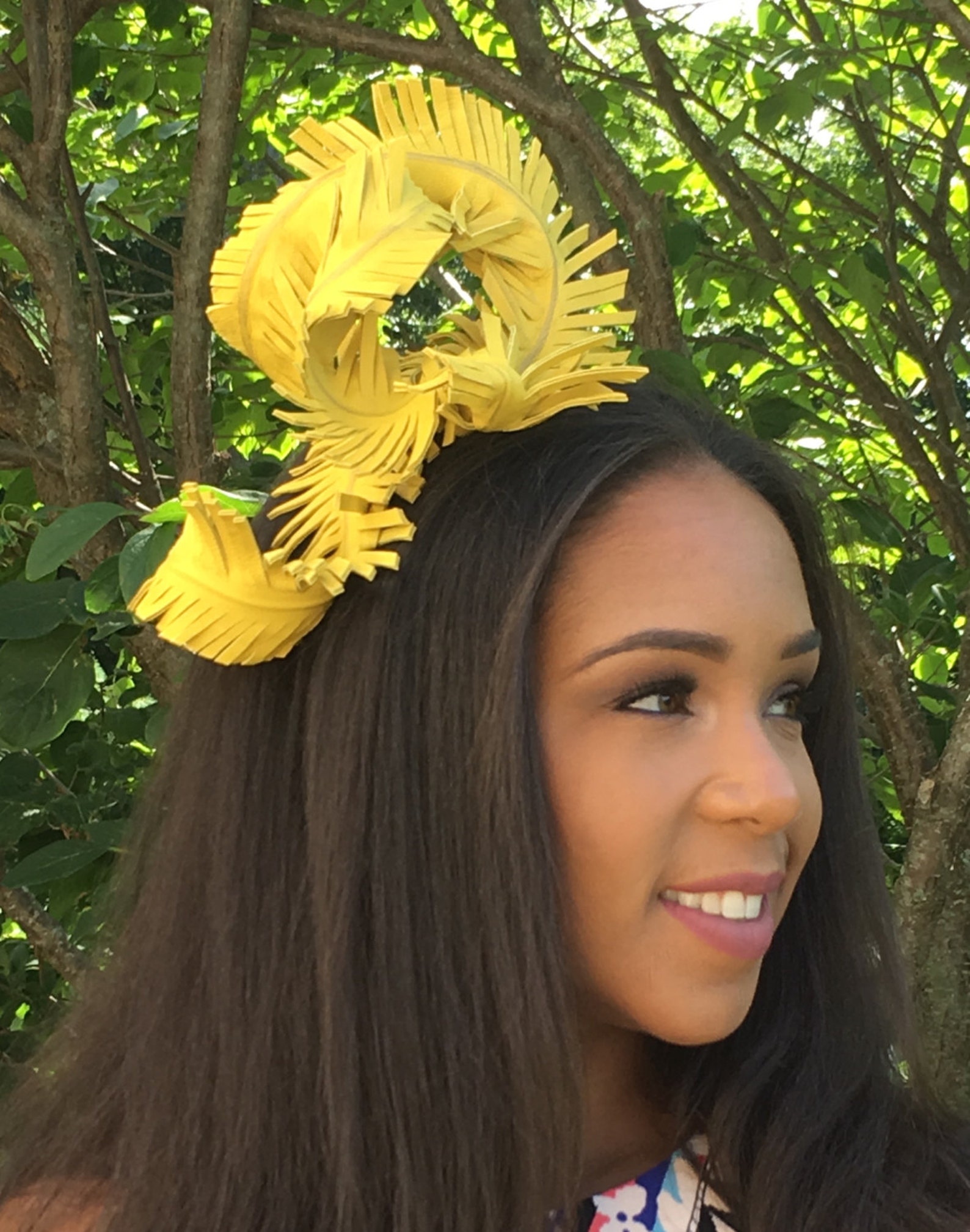 Bright Canary Yellow Leather Feather Fascinator- MARDI GRAS- Weddings ...