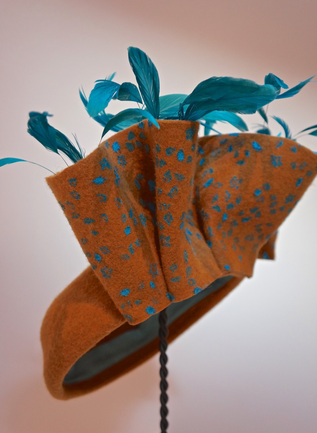 Rich Golden Amber Colored Wool Pill Box Hat-turquoise Hand Painted ...