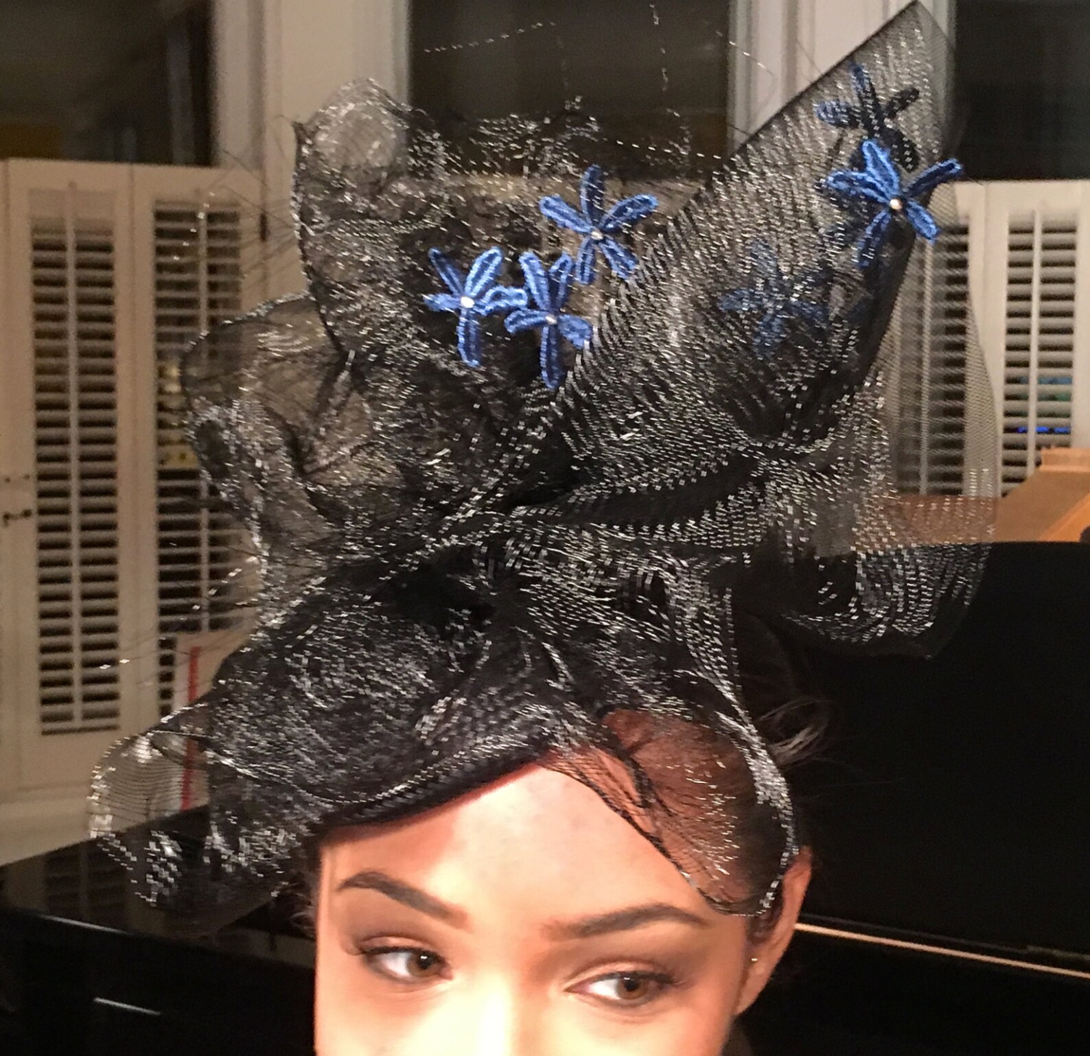 Black Straw Fascinator With Black Crinoline and Royal Blue - Etsy