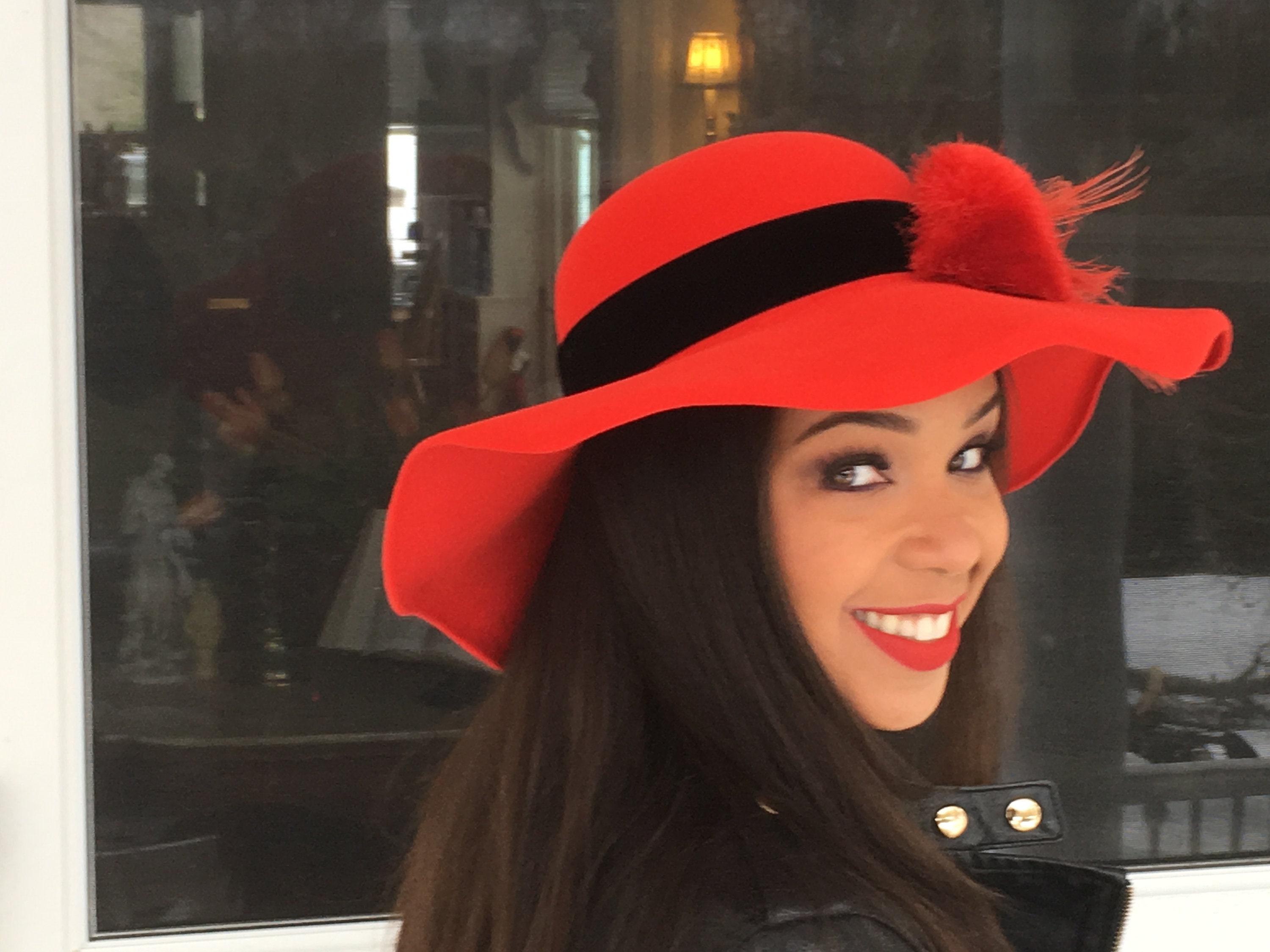 Red Velour Felt Wavy Wide Brim Dress Hat! Red Peacock Feathers-large ...