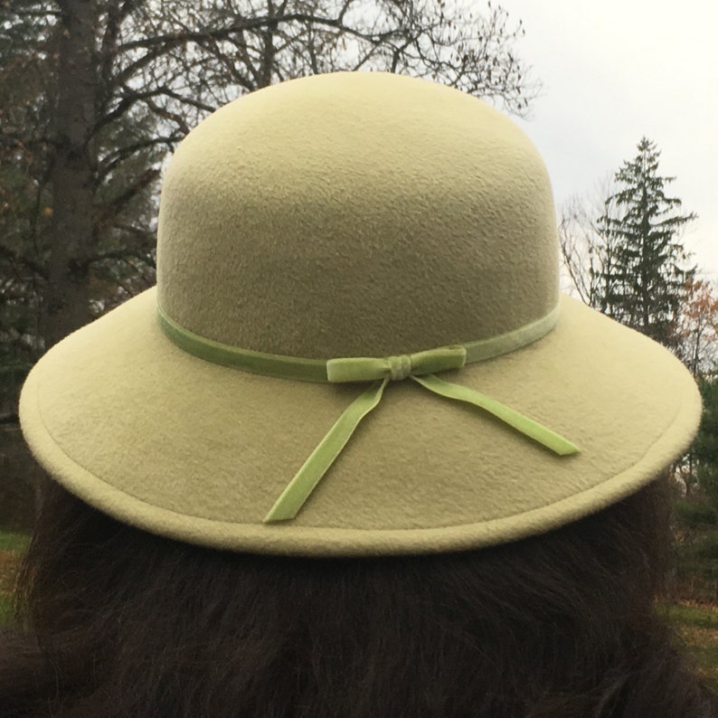 Soft Celery Green Velour Wool Felt Hat With Brim! Simple Velvet Ribbon ...