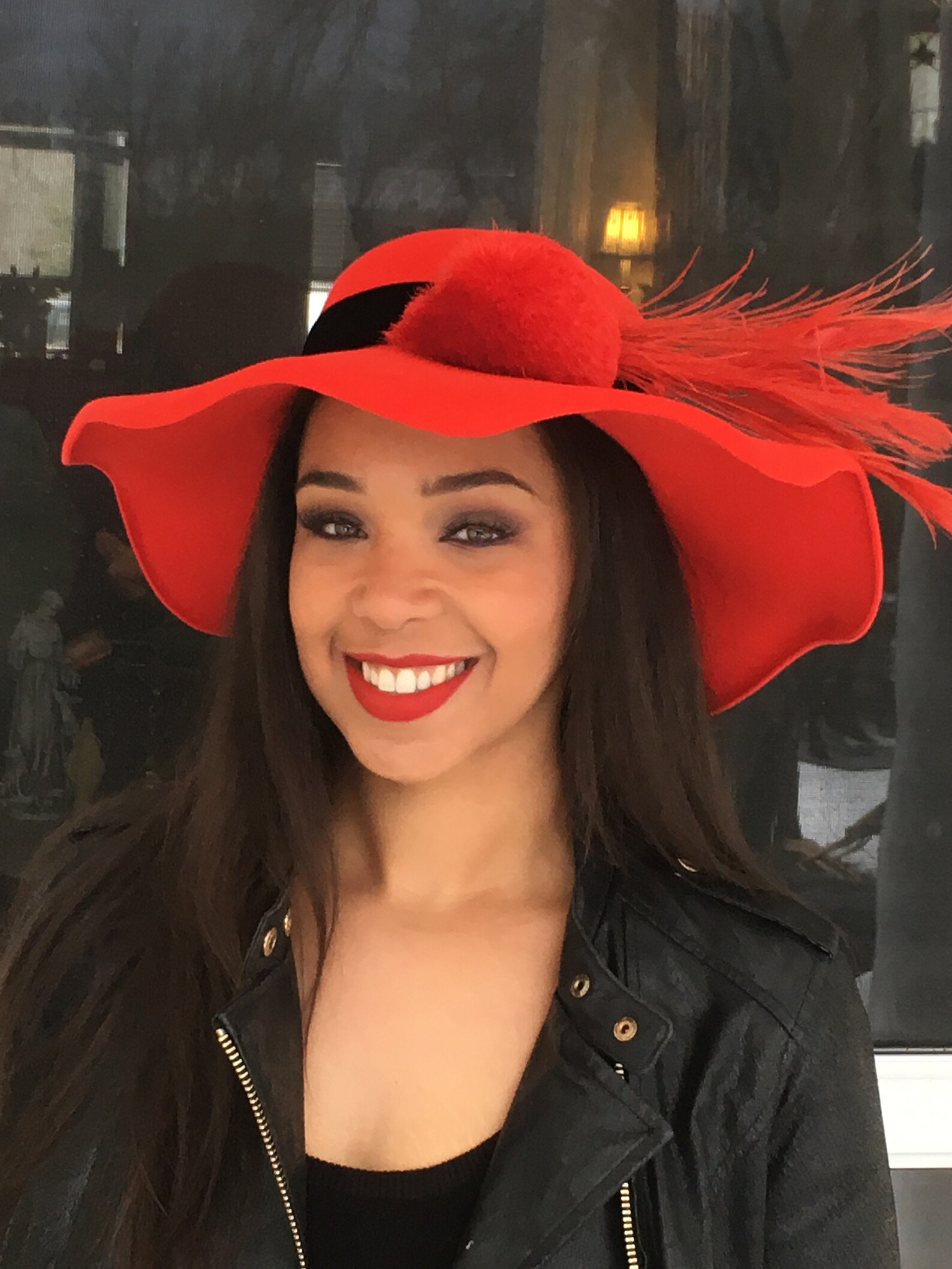 Red Velour Felt Wavy Wide Brim Dress Hat! Red Peacock Feathers-large ...