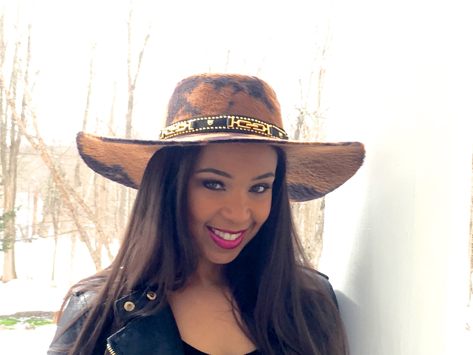 Long Hair Fur Felt Wool Animal Print Western Hat-brown and Black ...