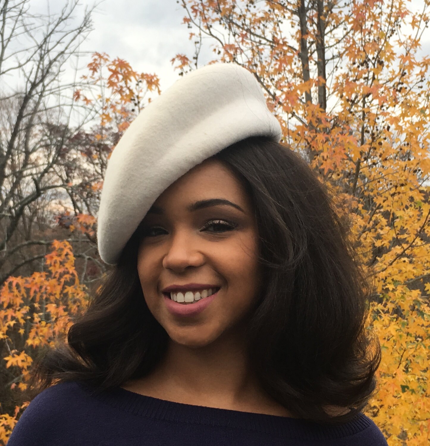 Off White Wool Felt Beret! Sculptural Shape Beret- Hand Made Hat-winter ...