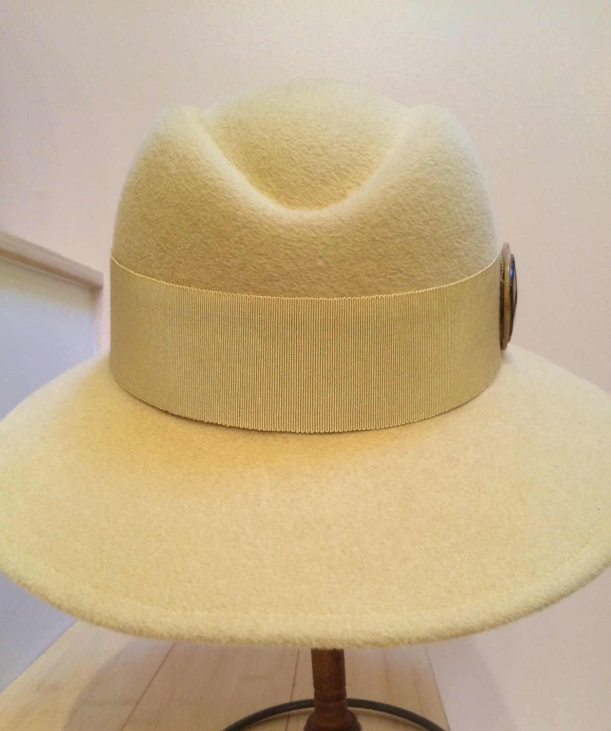 Soft Buttery Yellow Velour Wool Felt Hat With Grosgrain Ribbon and ...