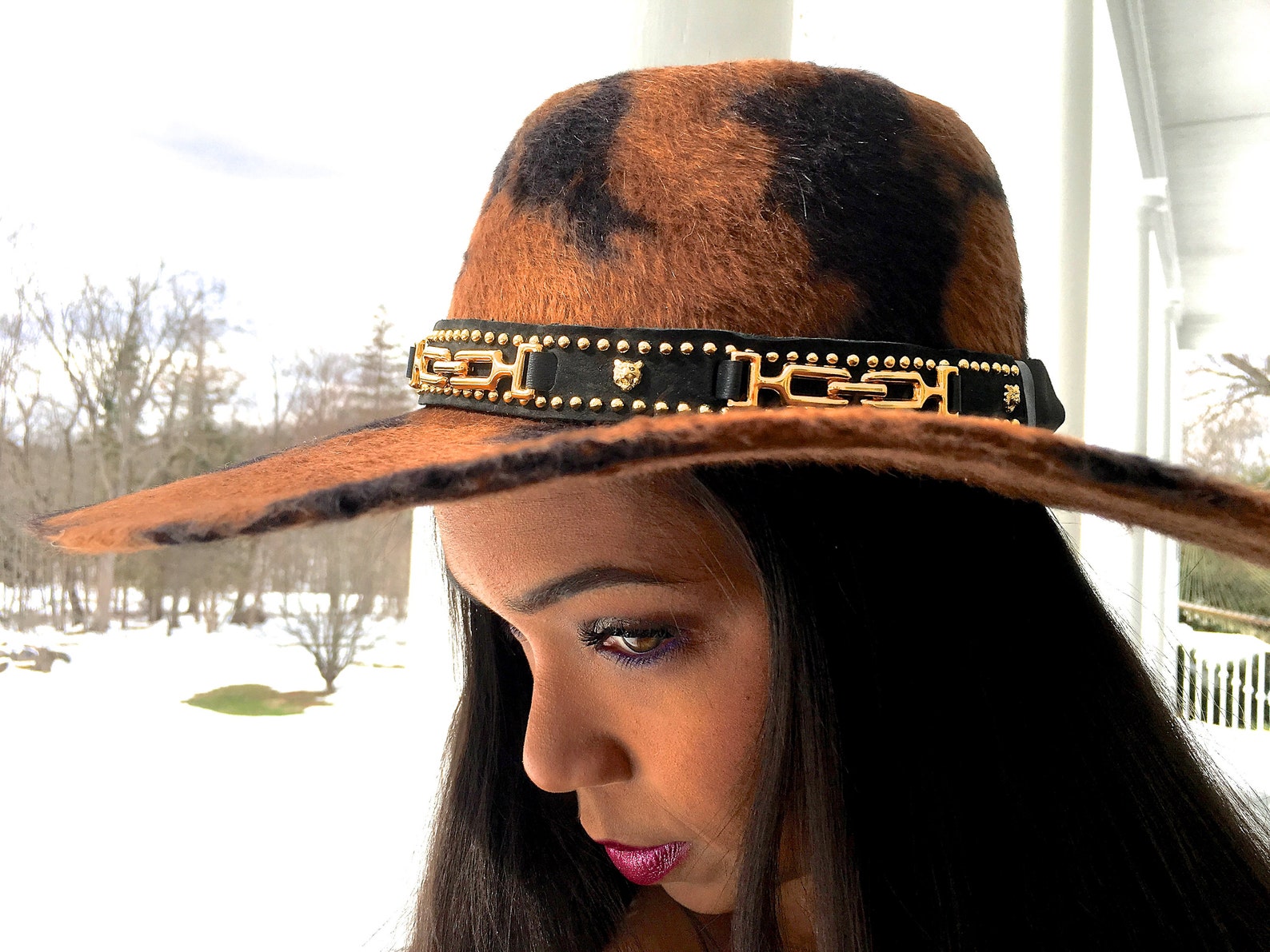 Long Hair Fur Felt Wool Animal Print Western Hat-brown and Black ...
