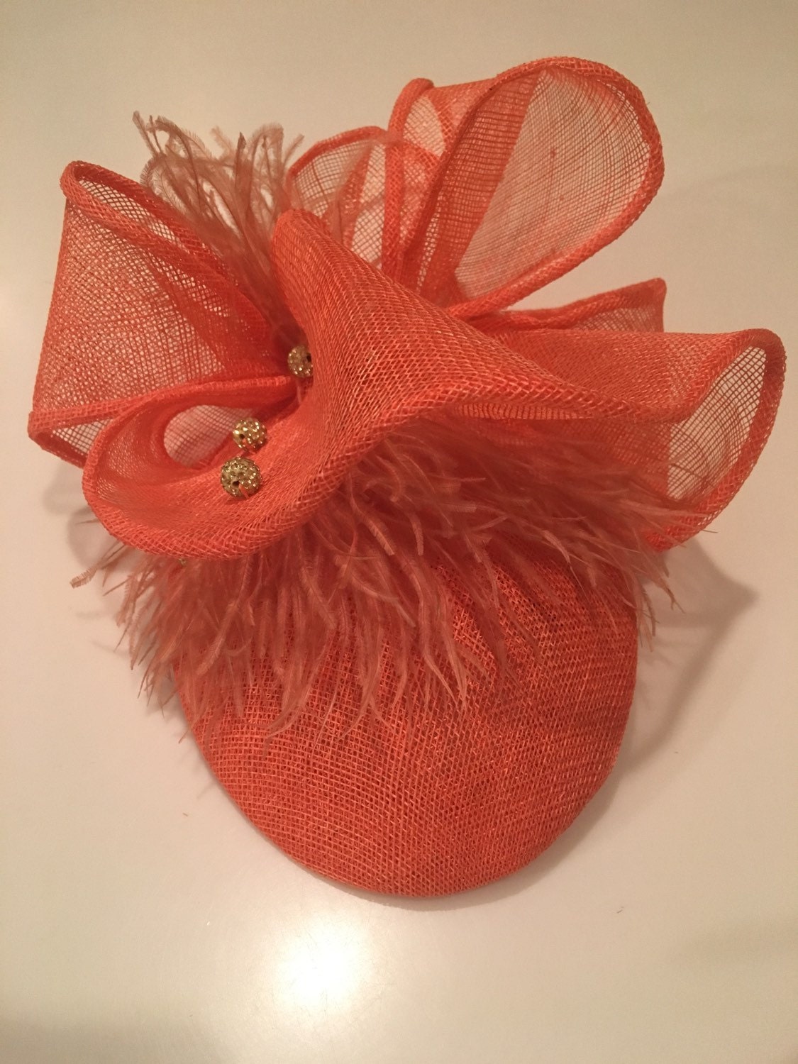 Custom Hat SELECT A COLOR Orange Sinamay Fascinator With Ostrich ...