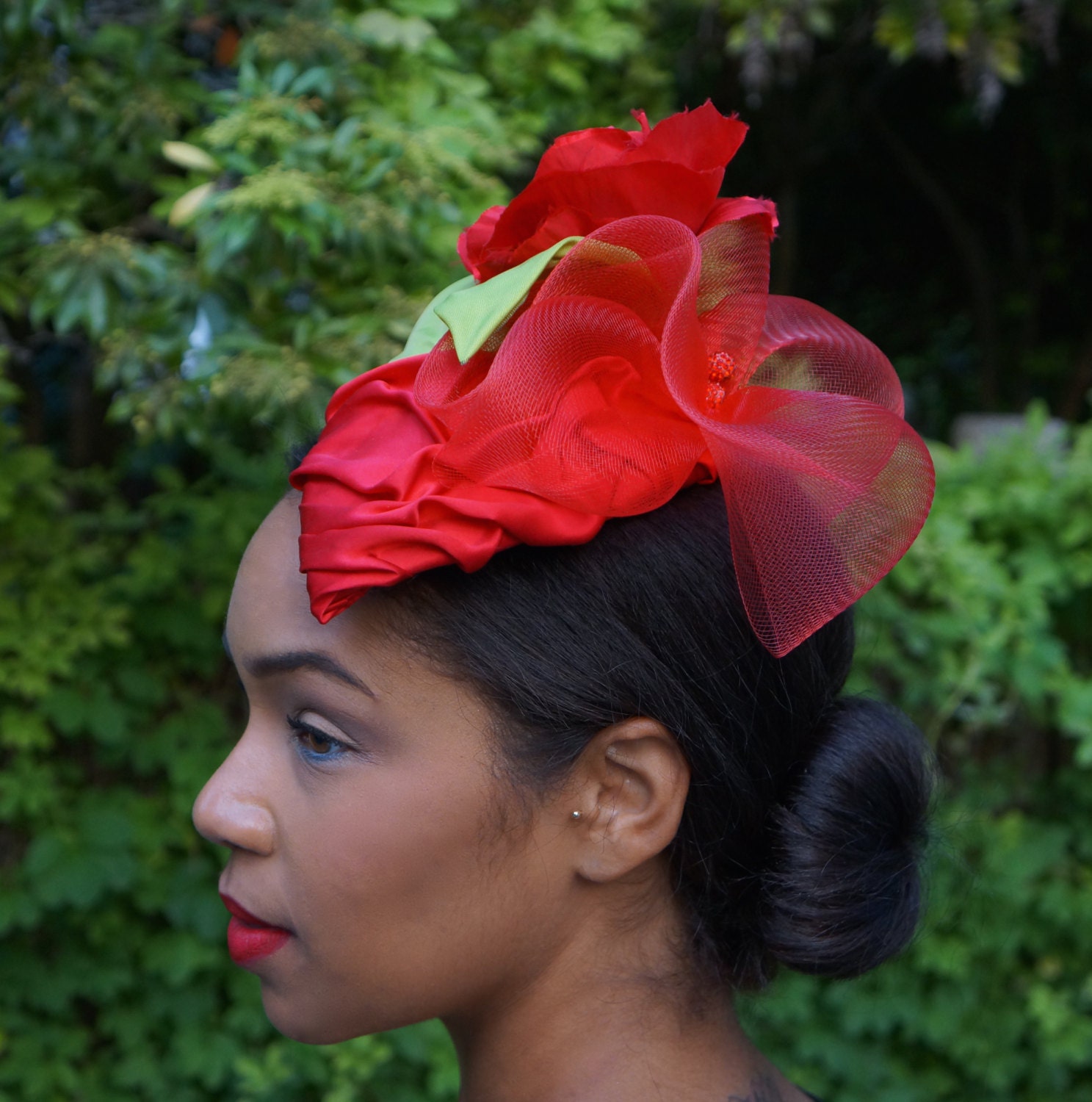 Red Satin Fascinator, Christmas Fascinator, Valentine's Fascinator ...