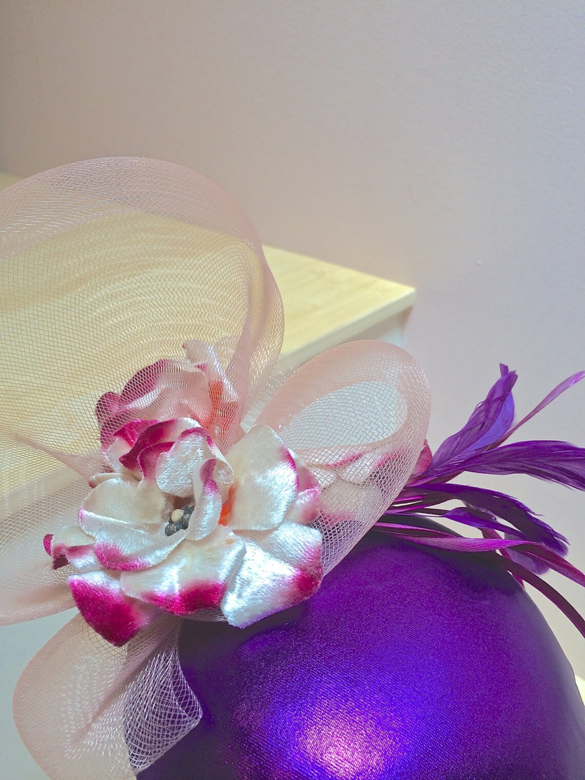 Radiant Orchid Fascinator, Purple Fabric Covered Fascinator With ...