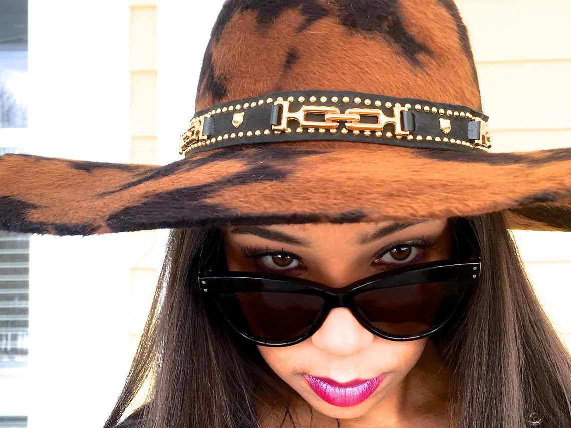 Long Hair Fur Felt Wool Animal Print Western Hat-brown and - Etsy
