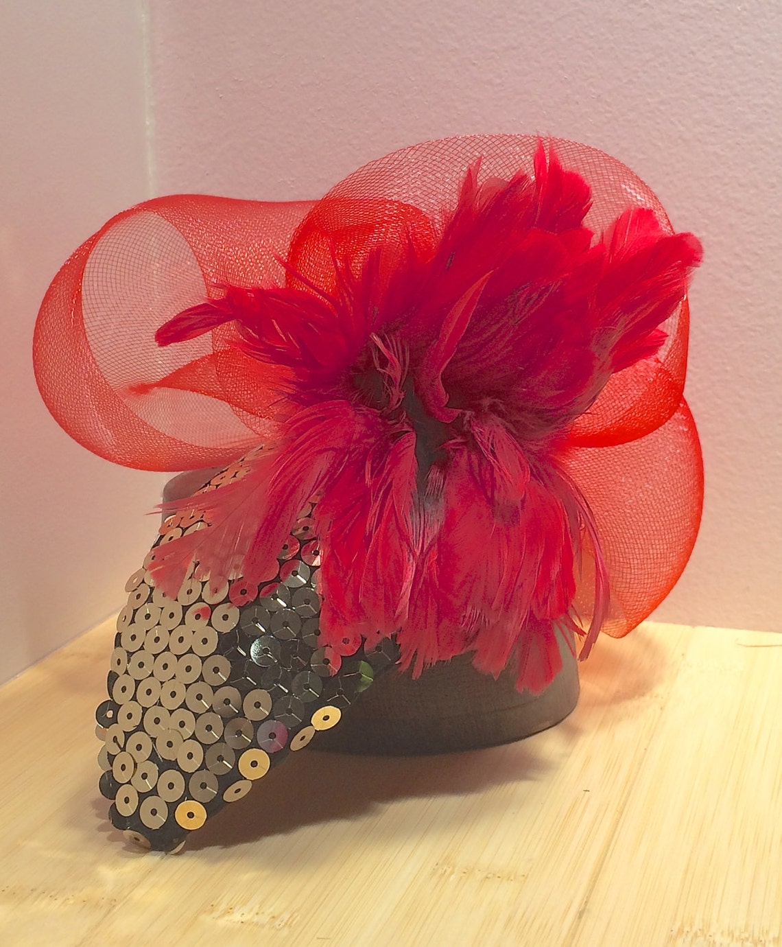 RED Christmas Fascinator, Christmas Headpiece, New Years Eve Party Hat ...