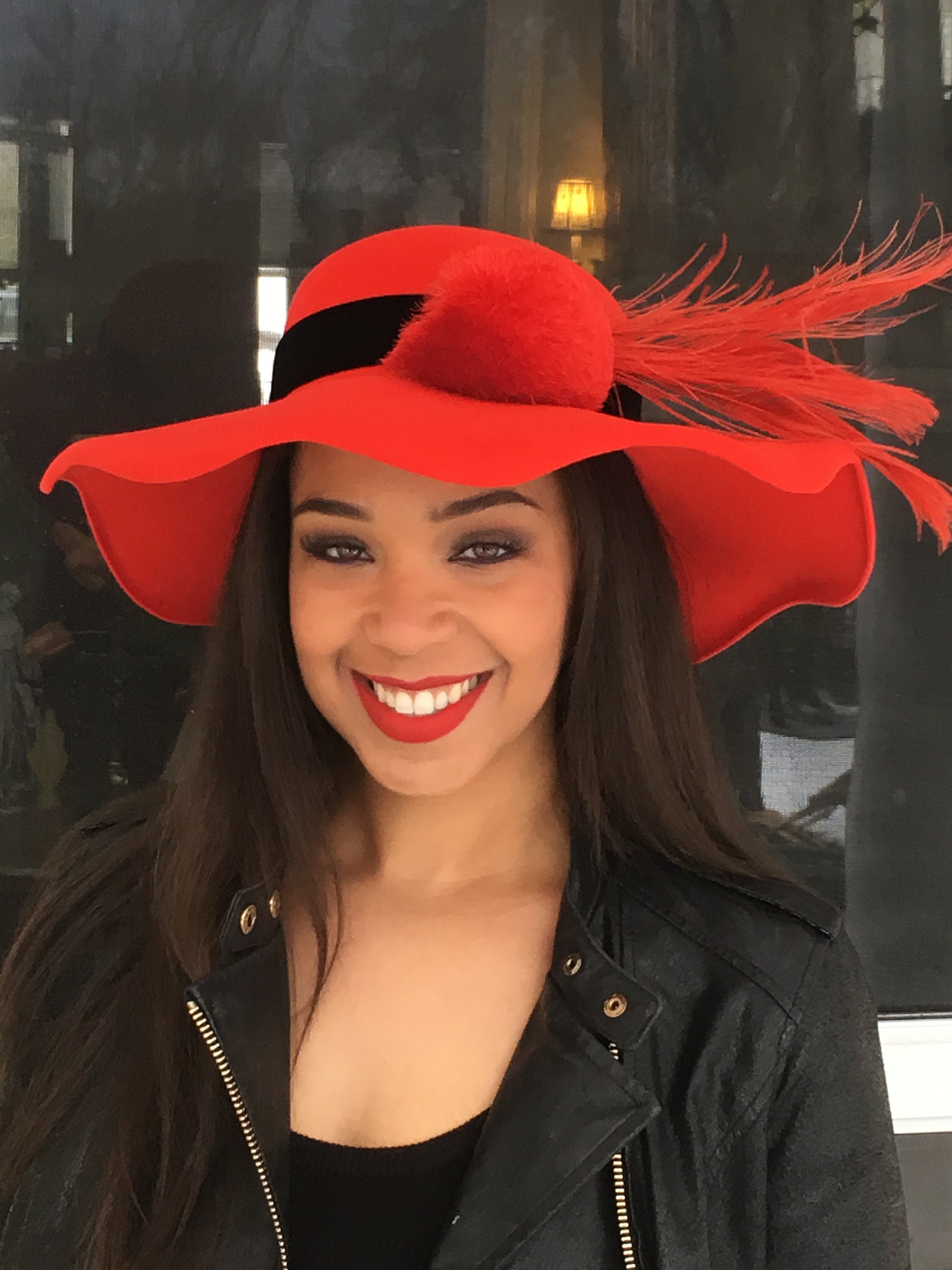 Red Velour Felt Wavy Wide Brim Dress Hat! Red Peacock Feathers-large ...