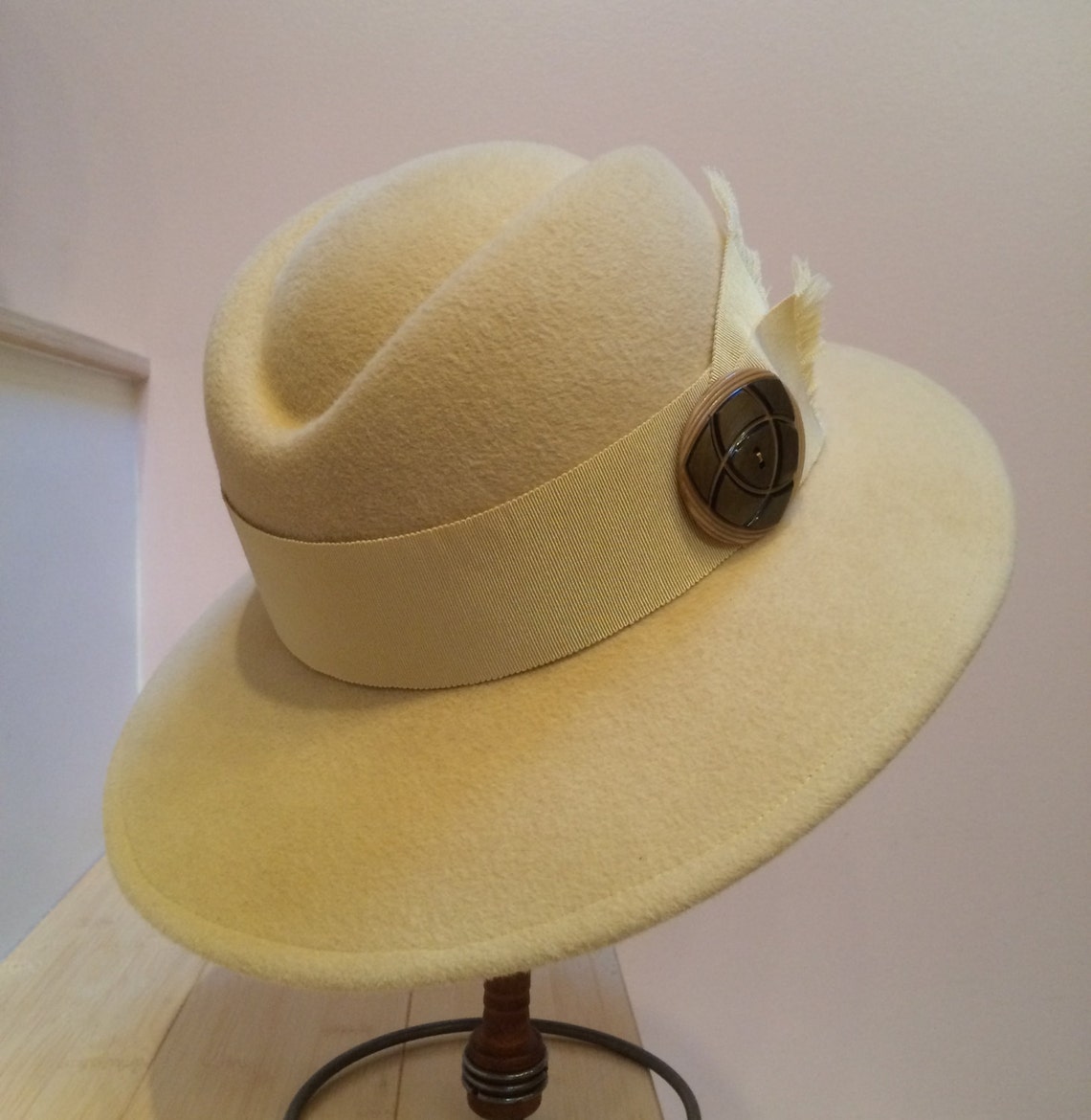 Soft Buttery Yellow Velour Wool Felt Hat With Grosgrain Ribbon and ...
