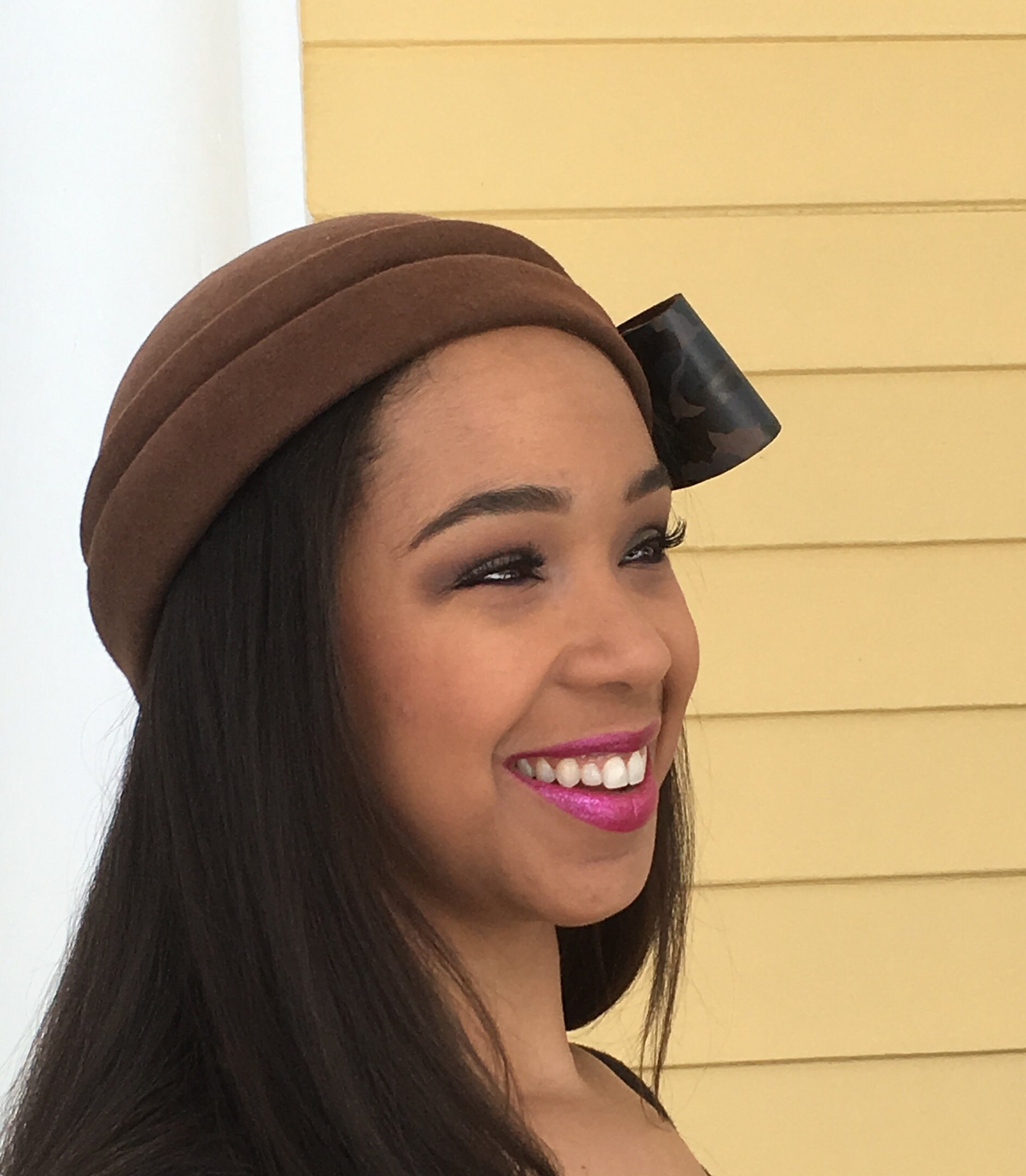 Rich Brown Taupe Wool Felt Sculptured Hat With Leather Camouflage Bow ...