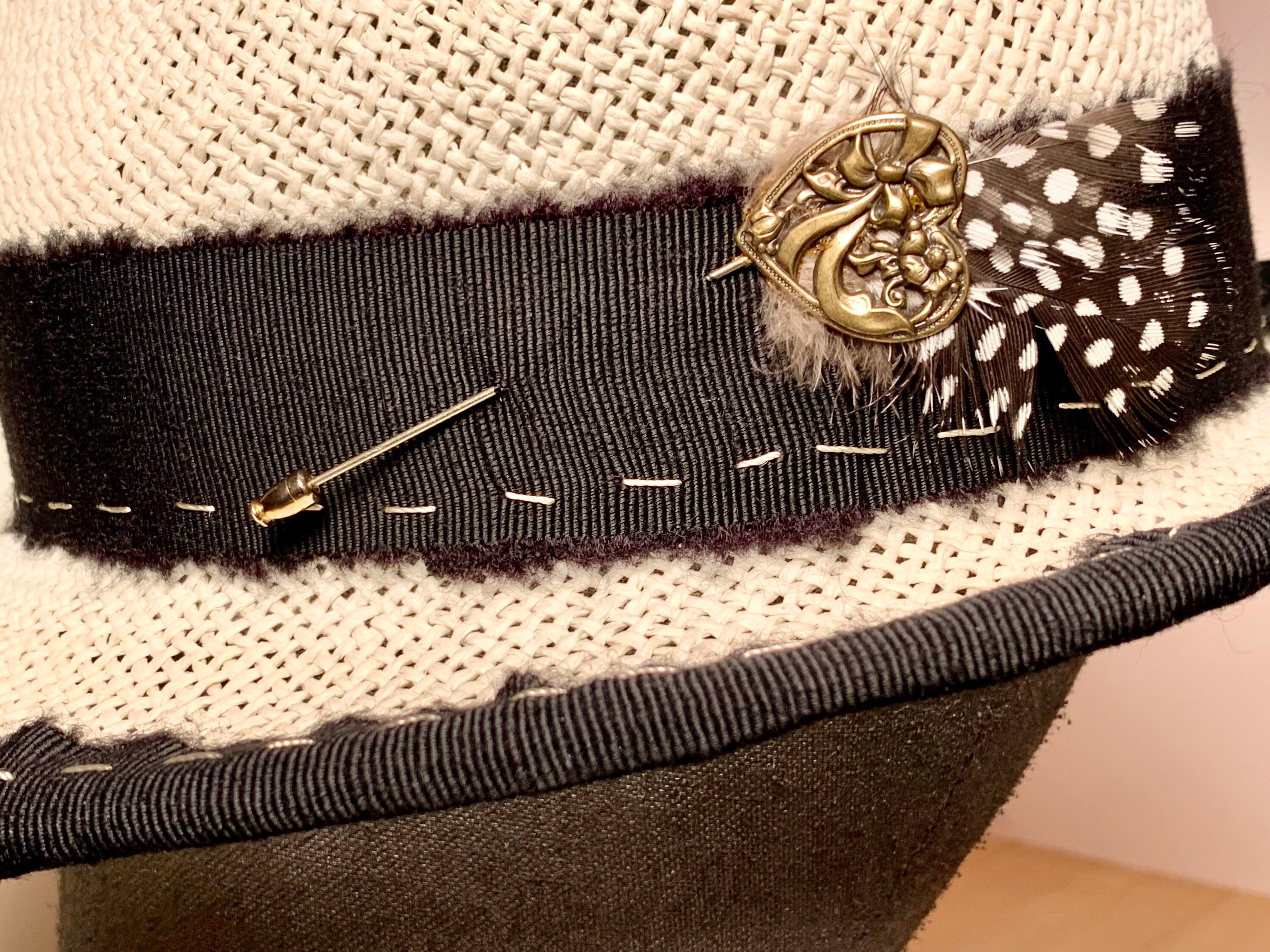 Black and White Fedora With Pin and Guinea Feathers! - Etsy