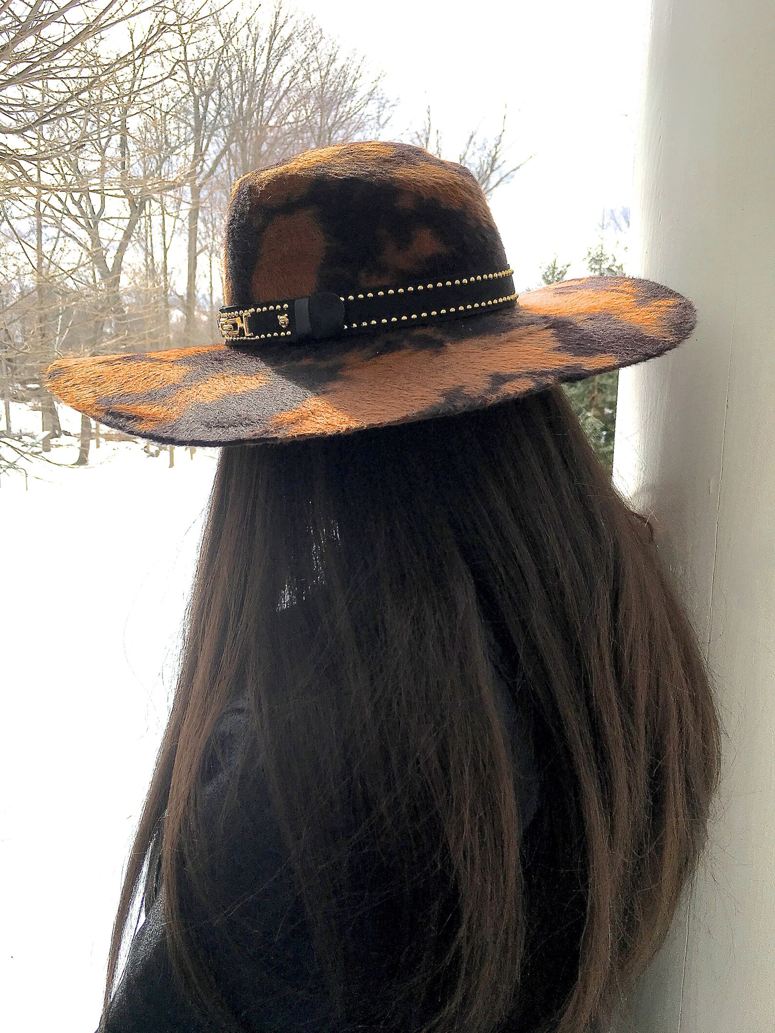Long Hair Fur Felt Wool Animal Print Western Hat-brown and Black ...