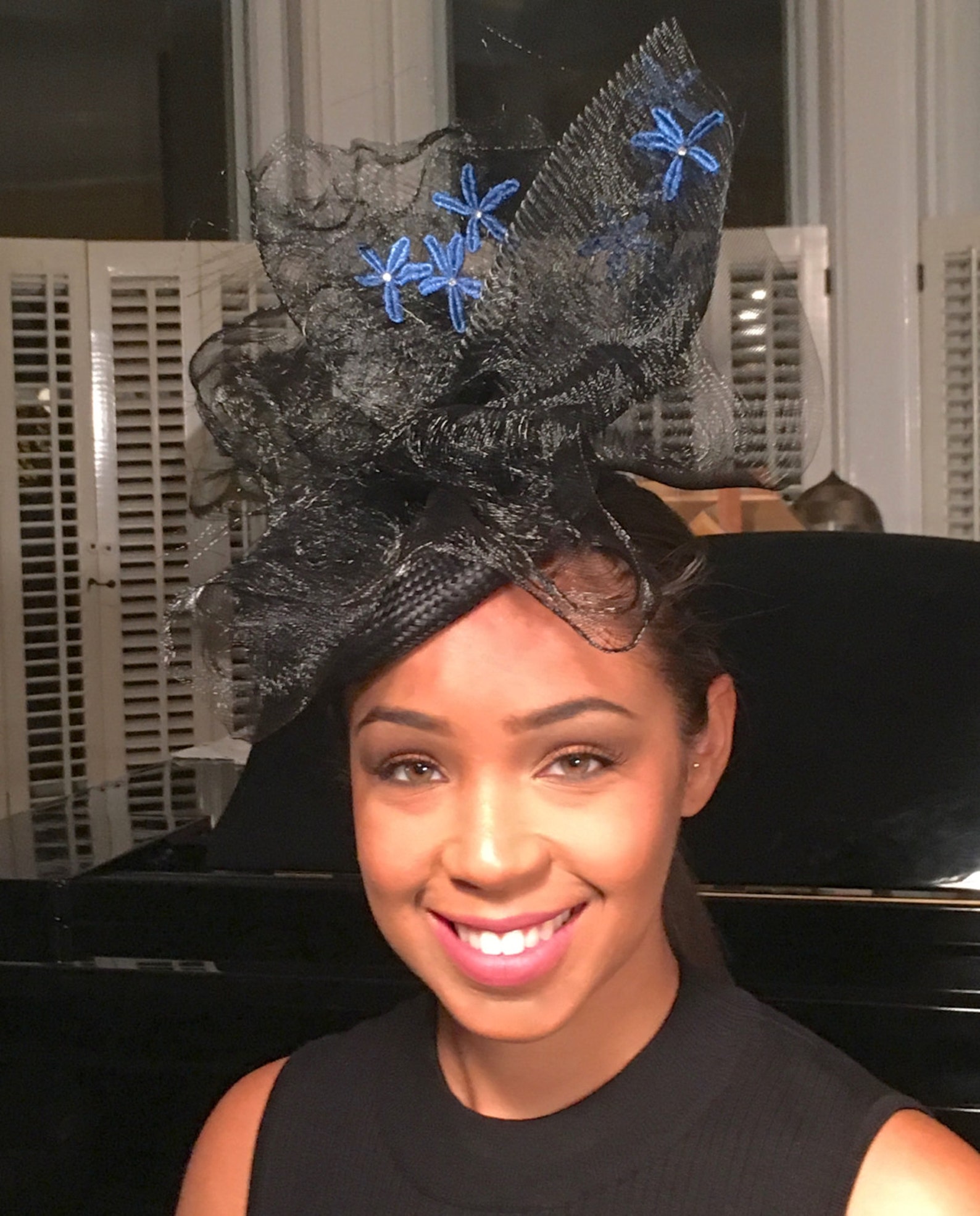 Black Straw Fascinator With Black Crinoline and Royal Blue - Etsy