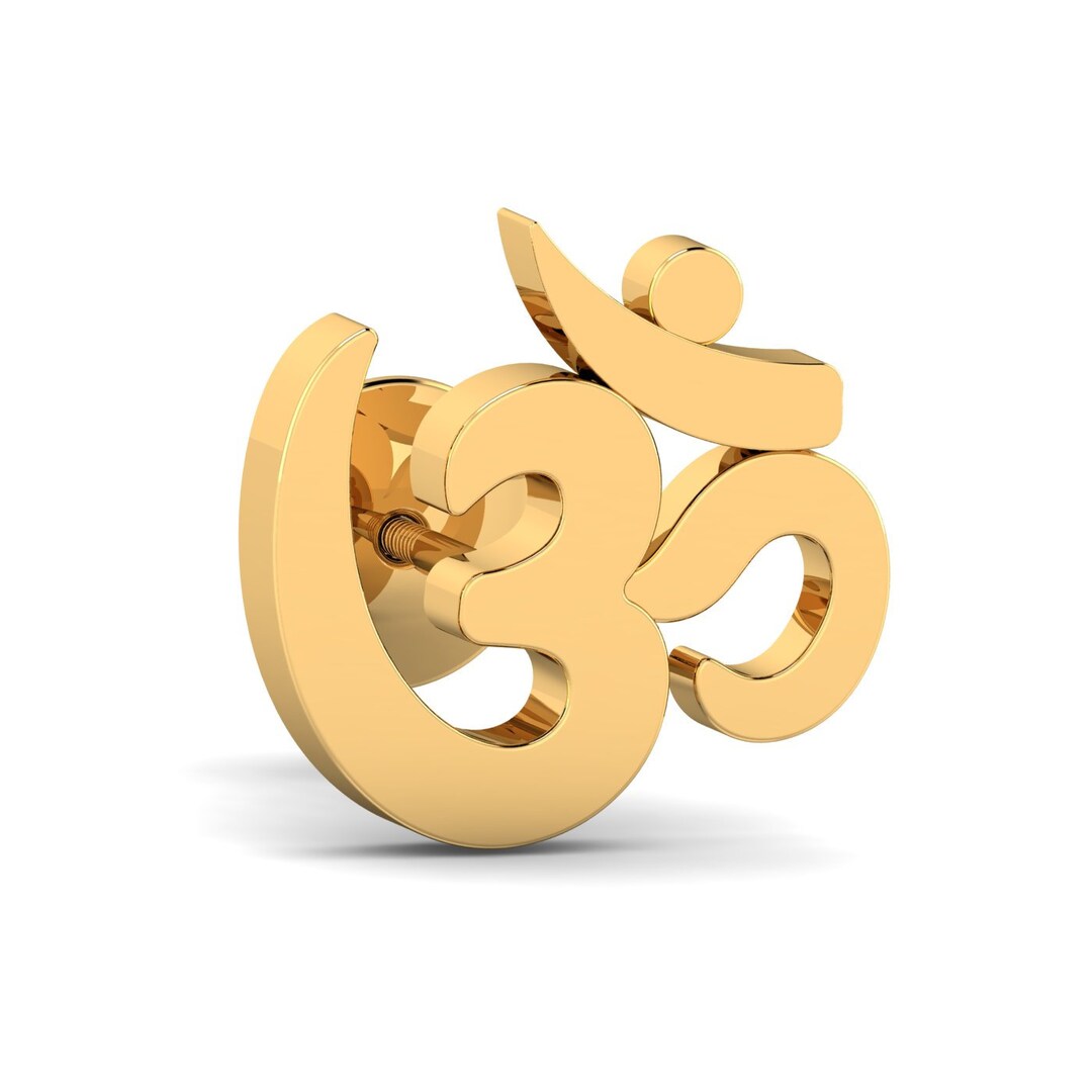 Kuberbox 18K/14K Pure Gold Aum Men's Ear Stud (single Piece), Father's ...
