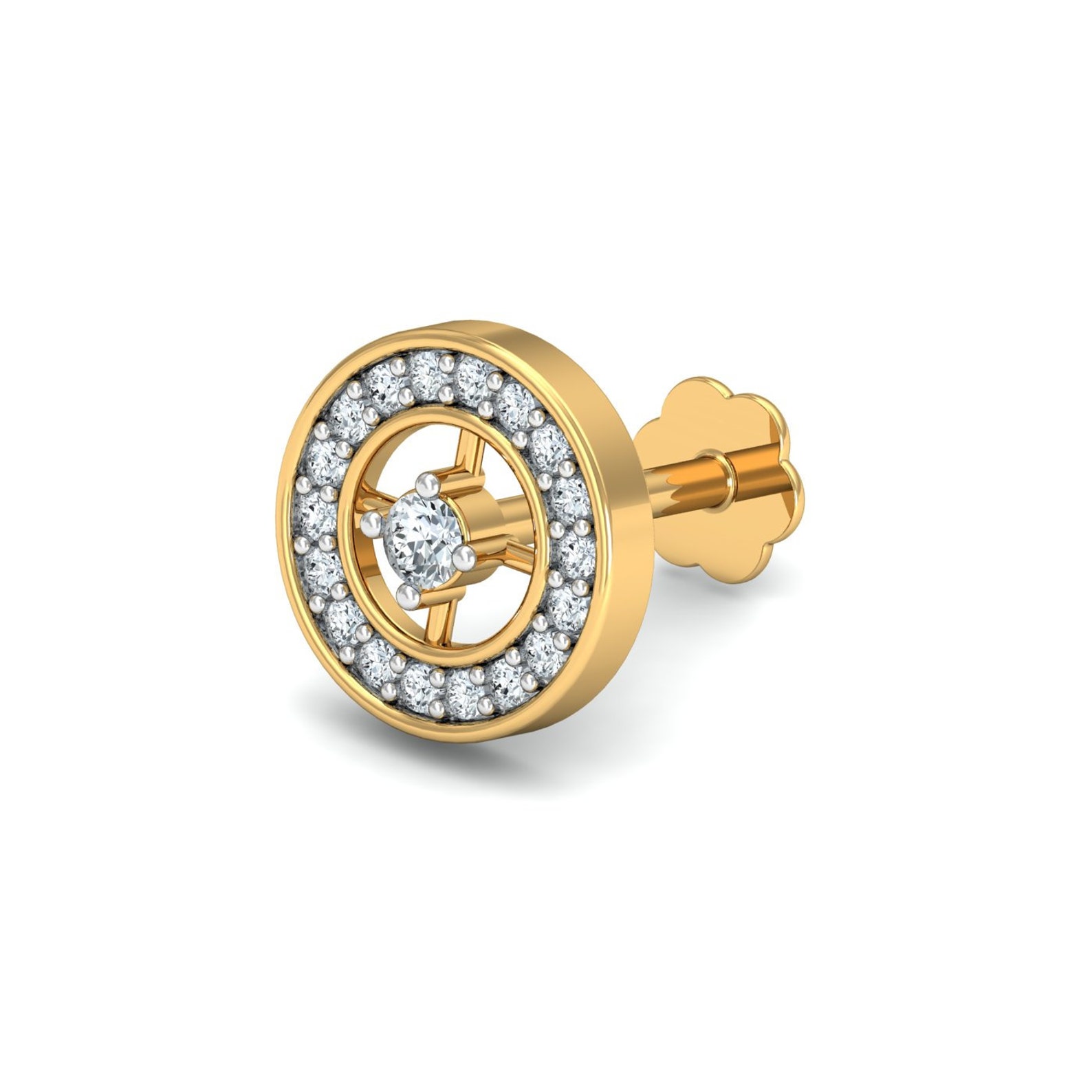 Kuberbox 18k Gold and Diamond Debra Round Nose Stud/c-wire - Etsy