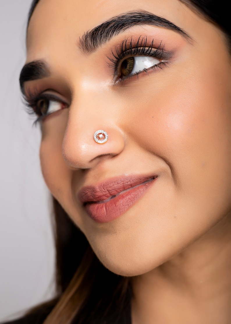 Kuberbox 18k Gold and Diamond Debra Round Nose Stud/c-wire - Etsy