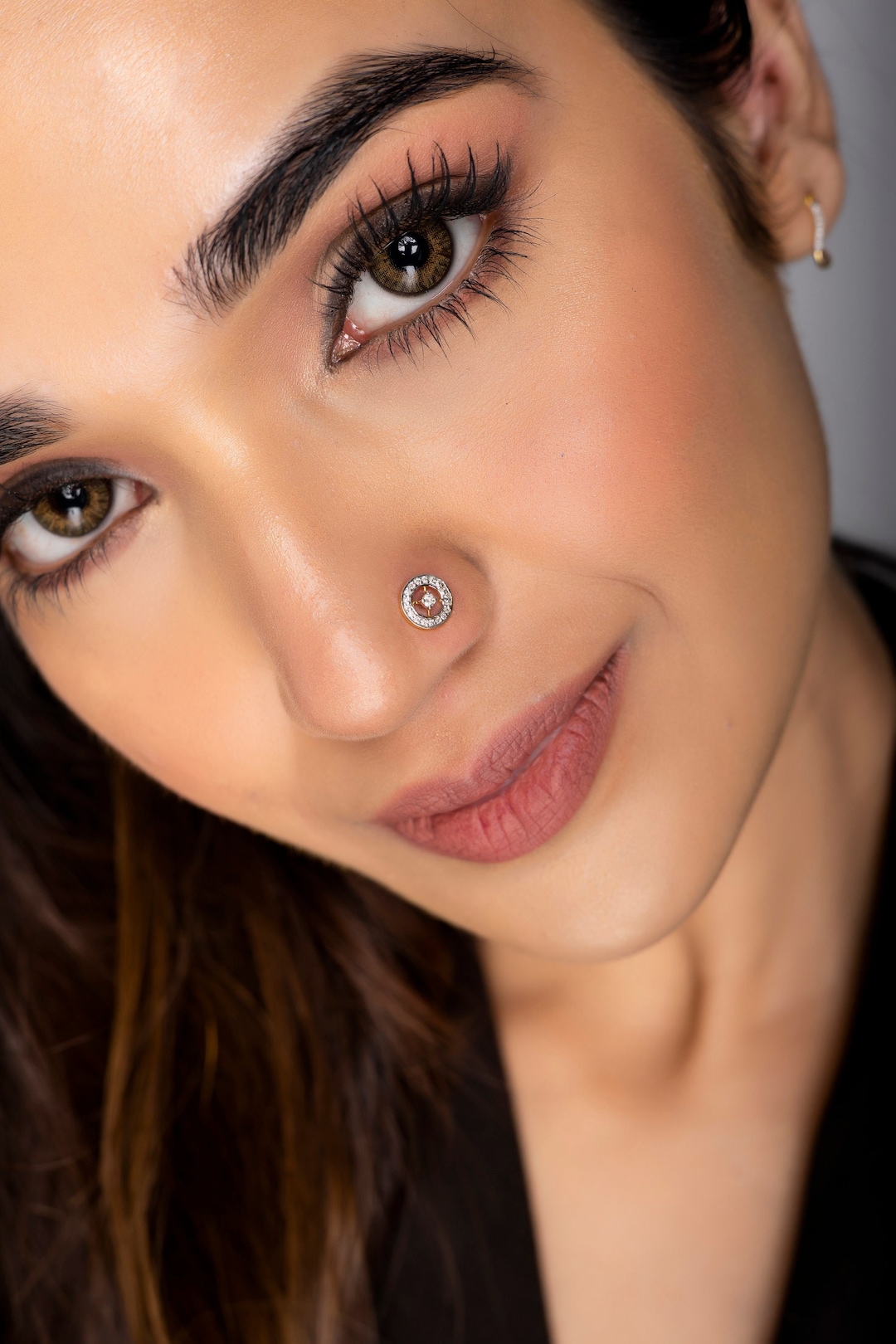 Kuberbox 18k Gold and Diamond Debra Round Nose Stud/c-wire - Etsy