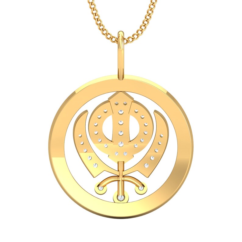 Kuberbox 18K/14K Gold and Diamond Khanda Ik Onkar Pendant, Father's Day ...