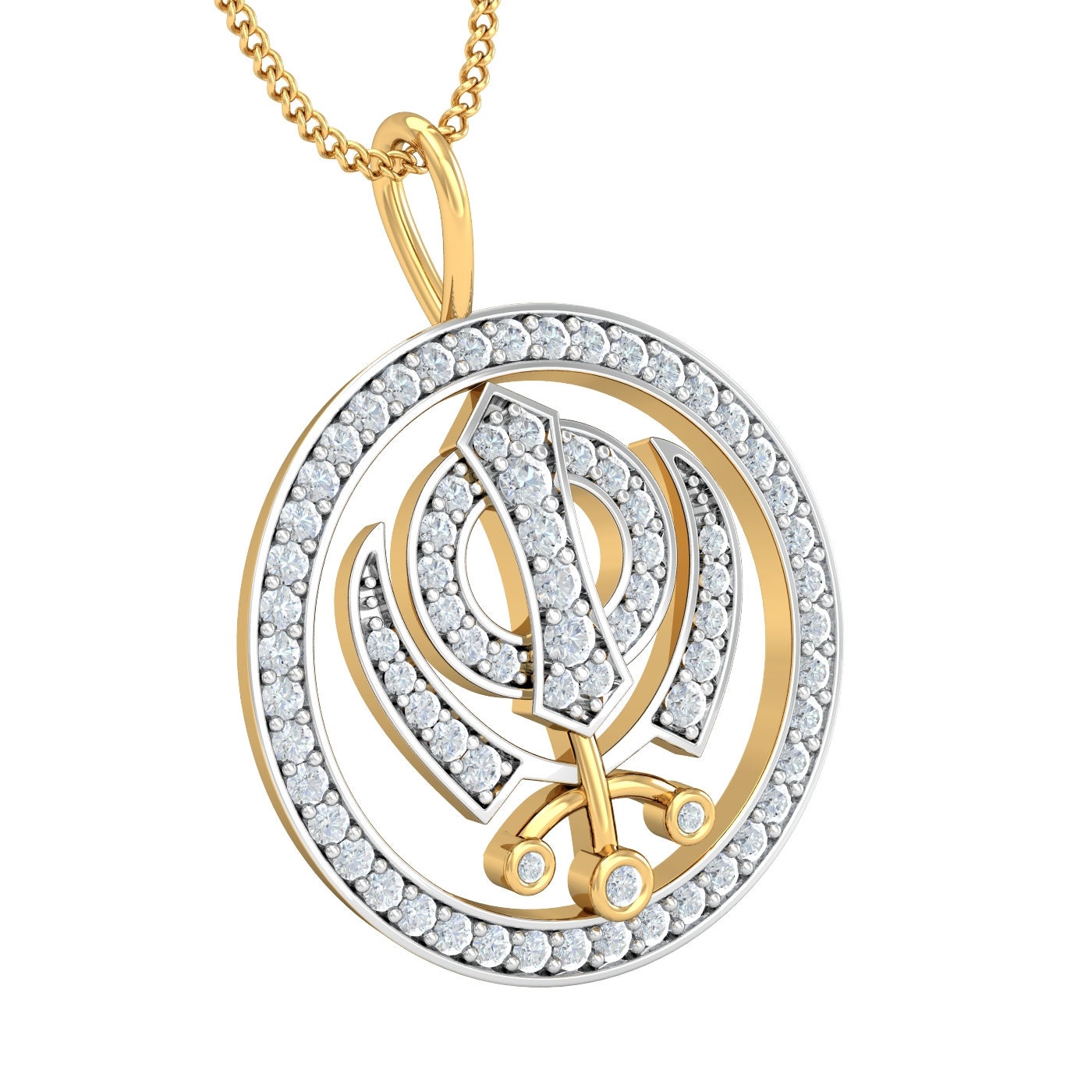 Kuberbox 18K/14K Gold and Diamond Khanda Ik Onkar Pendant, Father's Day ...