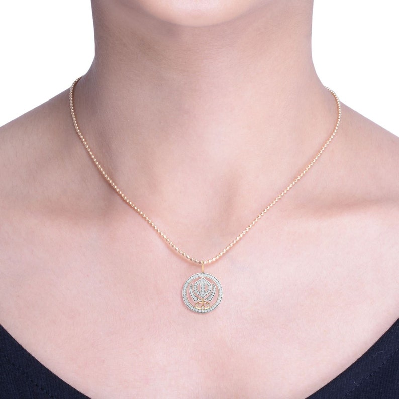 Kuberbox 18K/14K Gold and Diamond Khanda Ik Onkar Pendant, Father's Day ...