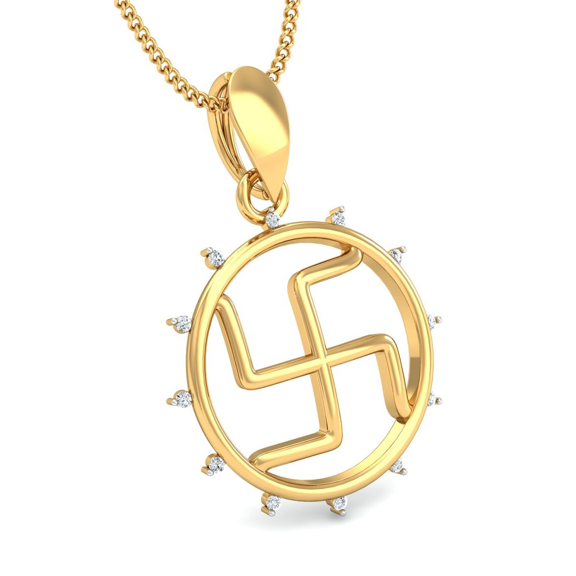 Kuberbox 18K/14K Gold and Diamond Enclosed Swastik Pendant, Father's ...