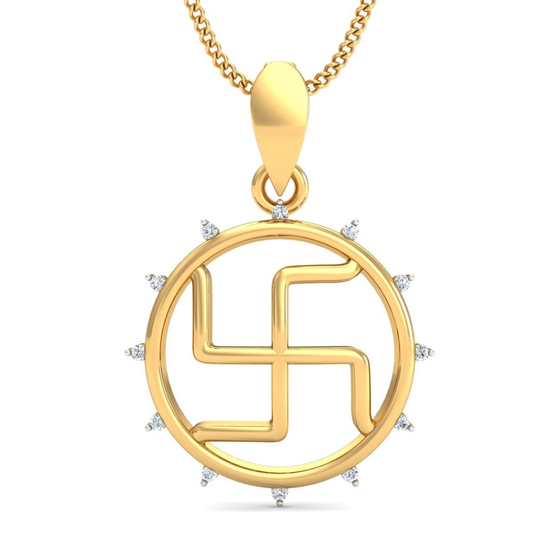 Kuberbox 18K/14K Gold and Diamond Enclosed Swastik Pendant, Father's ...