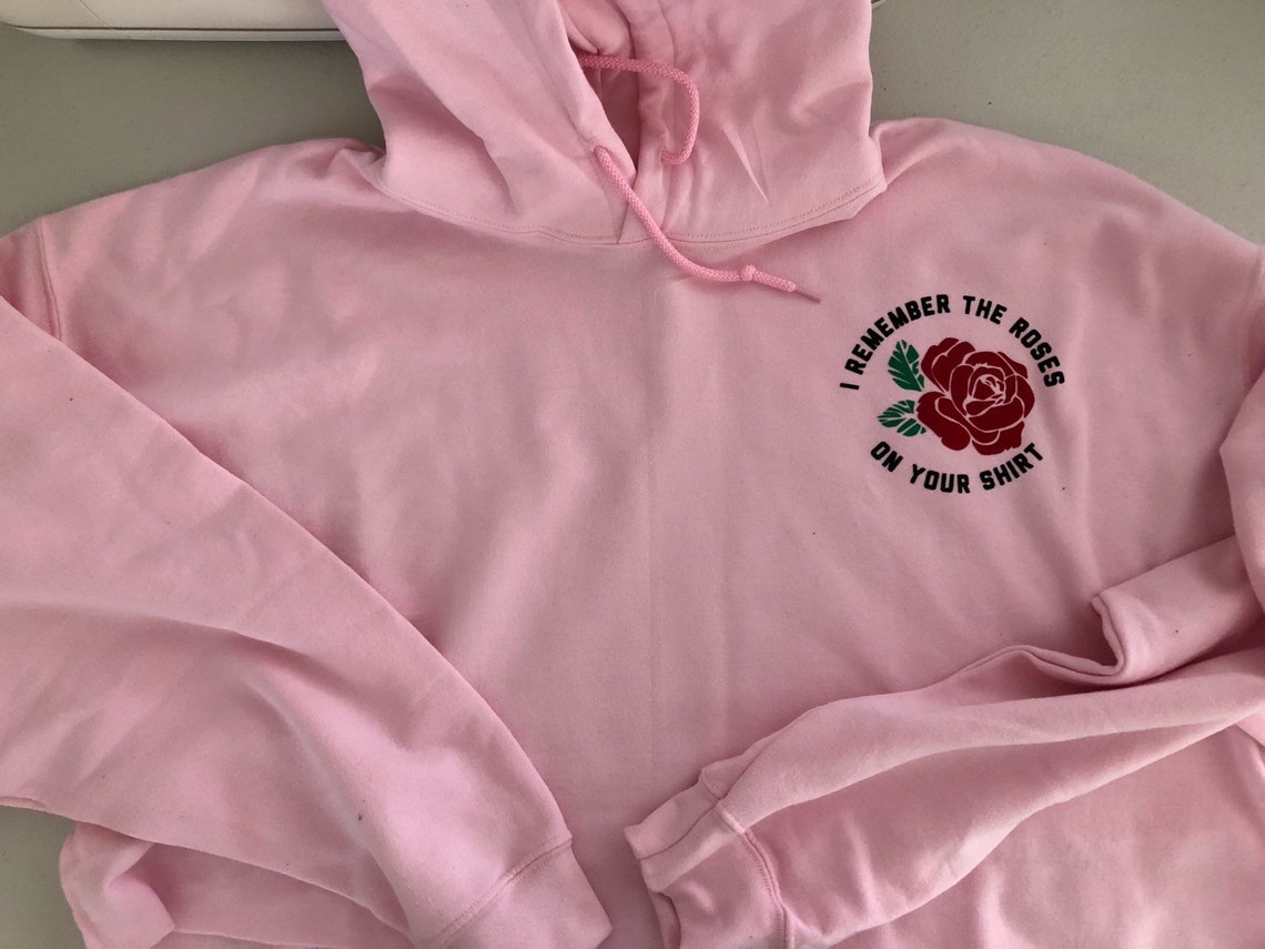 Roses On Your Shirt Cropped Hoodie Velvet Writing | Etsy