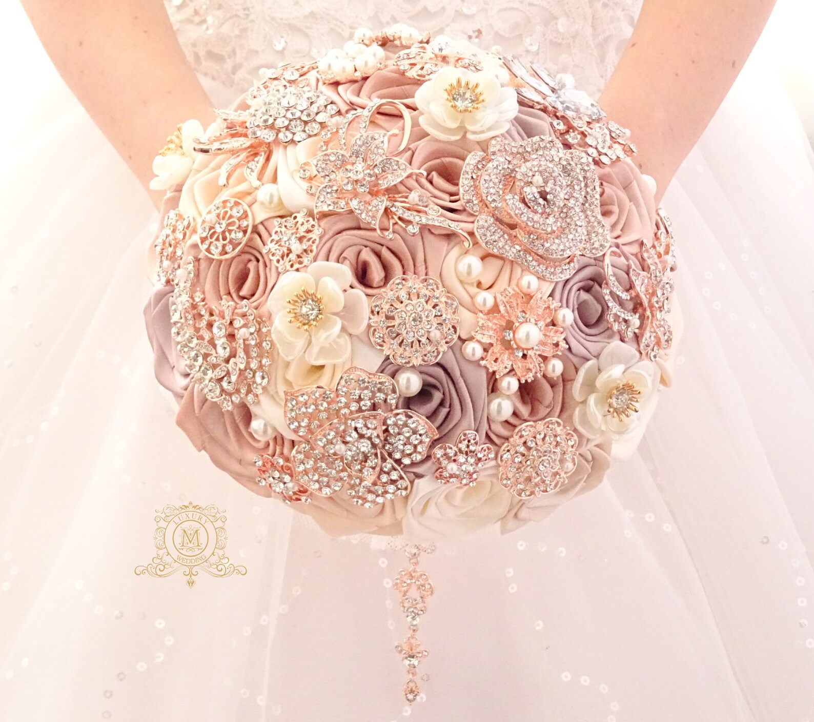 Elegant Champagne Brooch Bouquet Rose Gold Wedding by Memory - Etsy