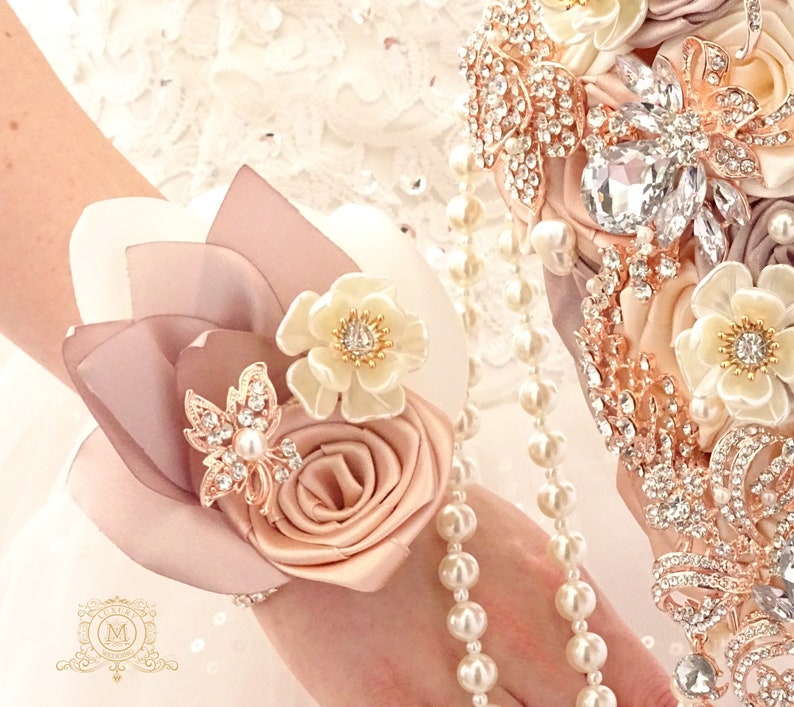 Wedding Brooch Bouquet Rose Gold Ivory Teardrop Brooch - Etsy